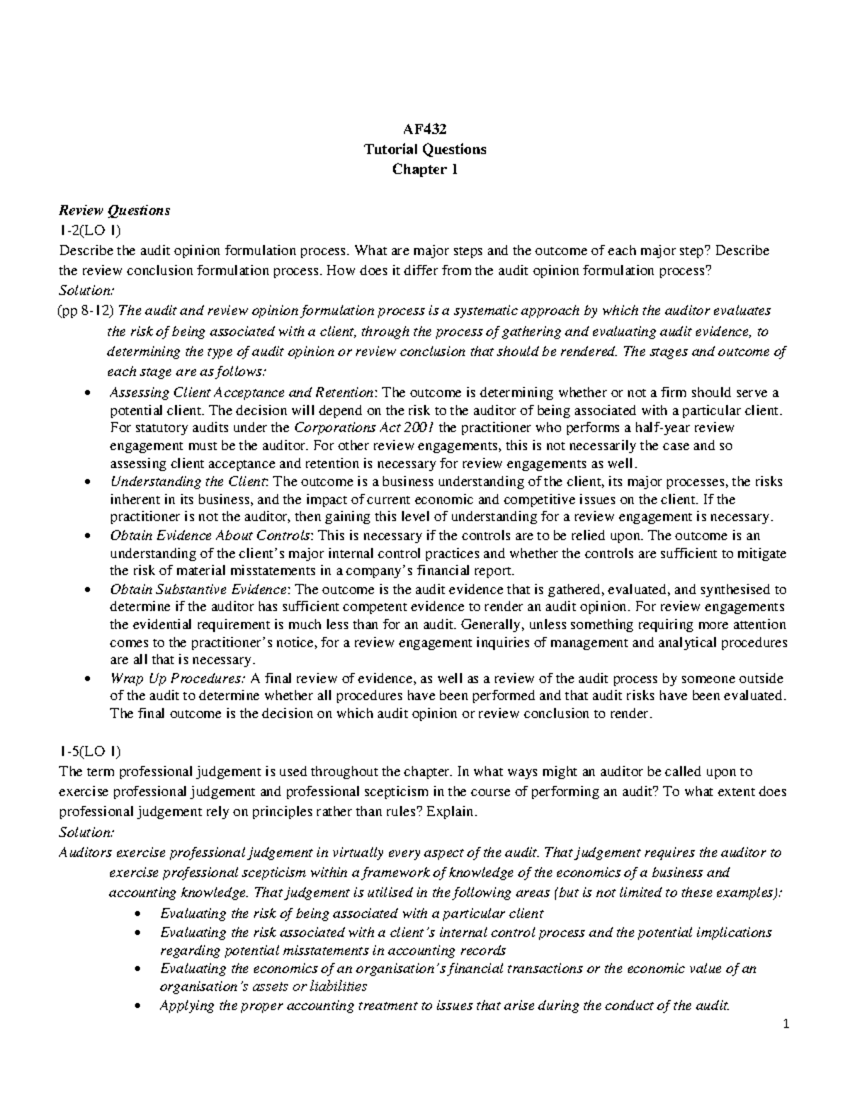 Week 1 Topic - Suggested Tutorial Solutions - Chapter 1 - AF Tutorial ...