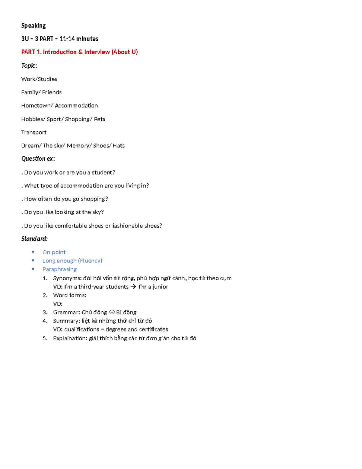 Speaking ielts - Bài ghi chép tiếng Anh - Speaking 3U – 3 PART – 11-14 ...