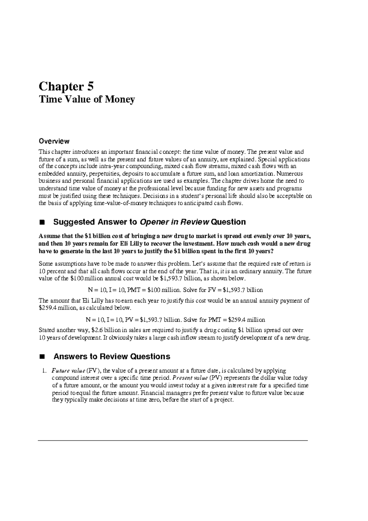 Chapter-5 - Chapter 5 - Chapter 5 Time Value of Money Overview This chapter introduces an ...