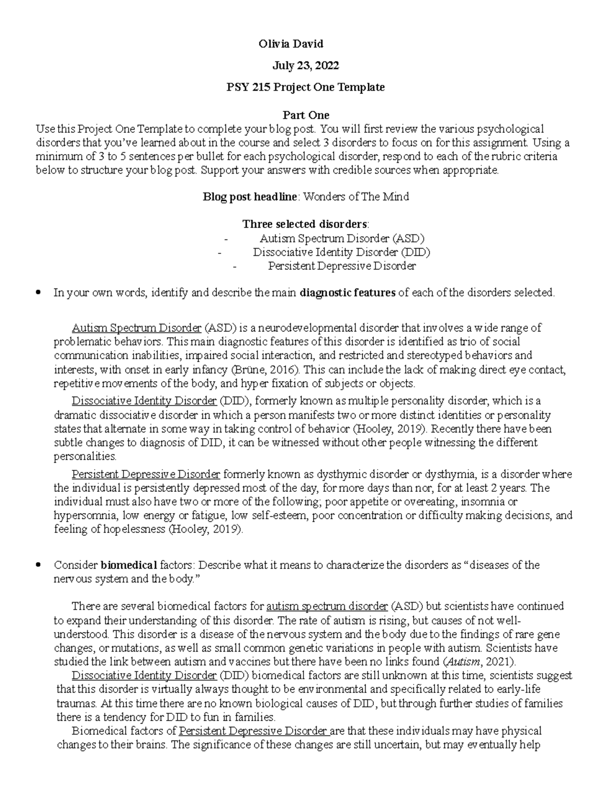 PSY 2015 Project One - Olivia David July 23, 2022 PSY 215 Project One ...