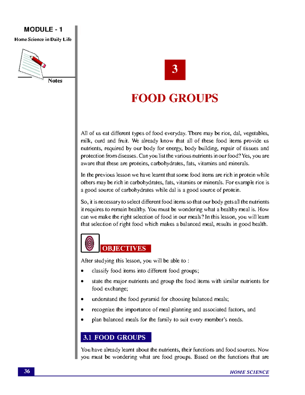 Food and nutrition - MODULE - 1 Food Groups Home Science in Daily Life ...