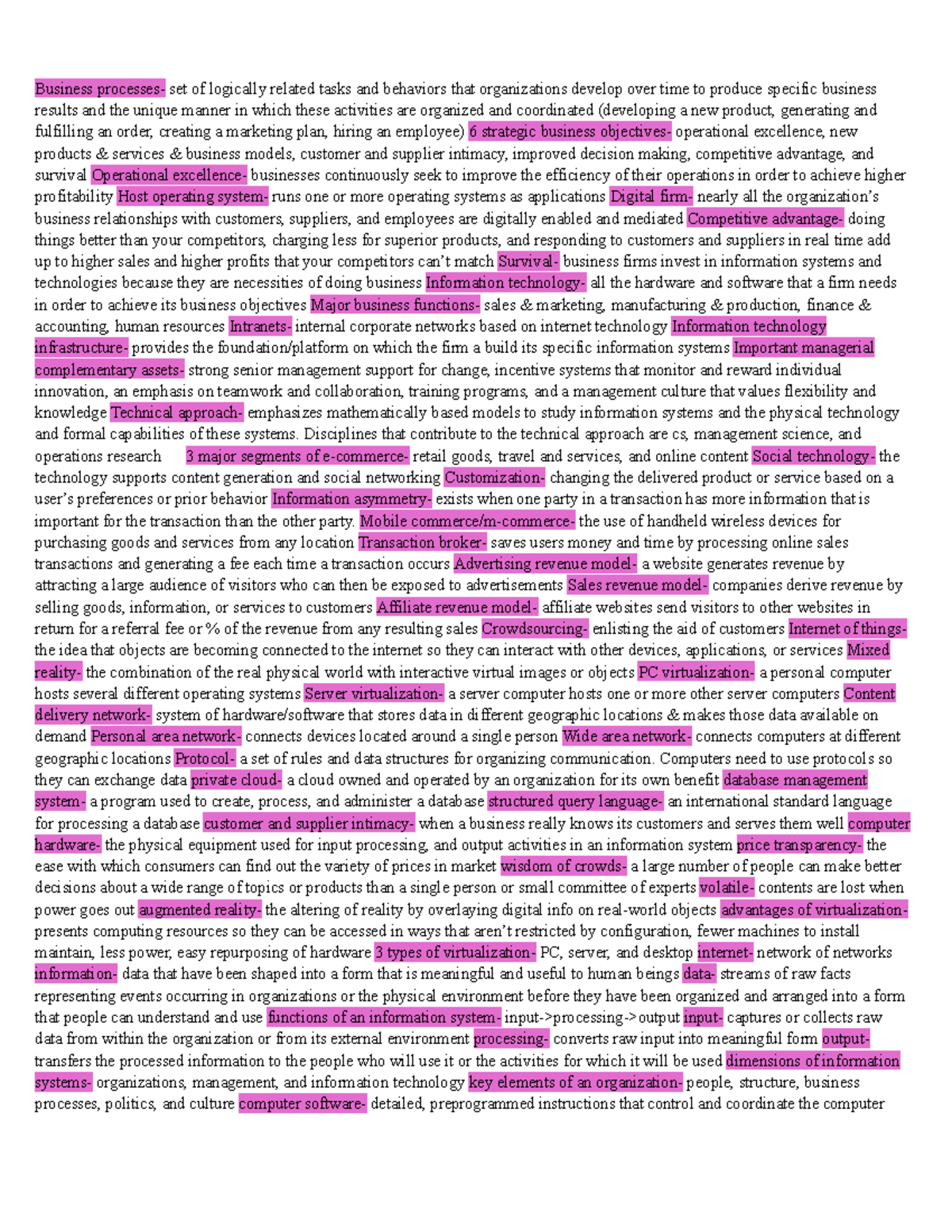 Midterm cheat sheet - Business processes- set of logically related ...