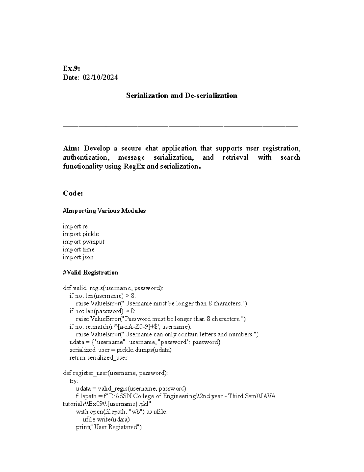Serialization Assignment - 1 - Ex: Date: 02/10/ Serialization and De-serialization - Studocu