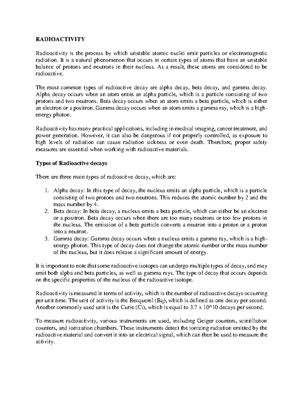 Radio-activity and Chromosome staining - RADIOACTIVITY Radioactivity is ...