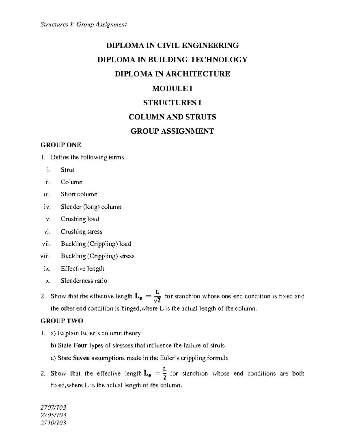 Group Assignment Columns AND Struts - Structures I: Group Assignment ...