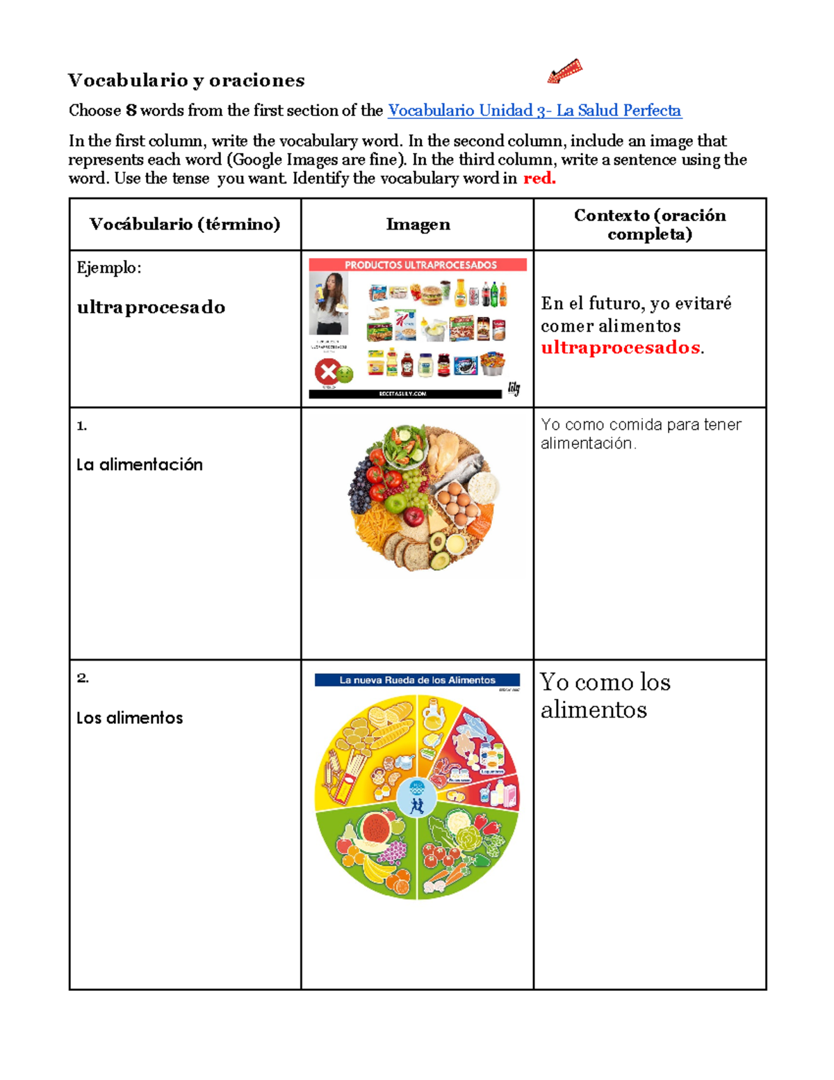 La Salud Completa - Vocabulario - Vocabulario y oraciones Choose 8 ...