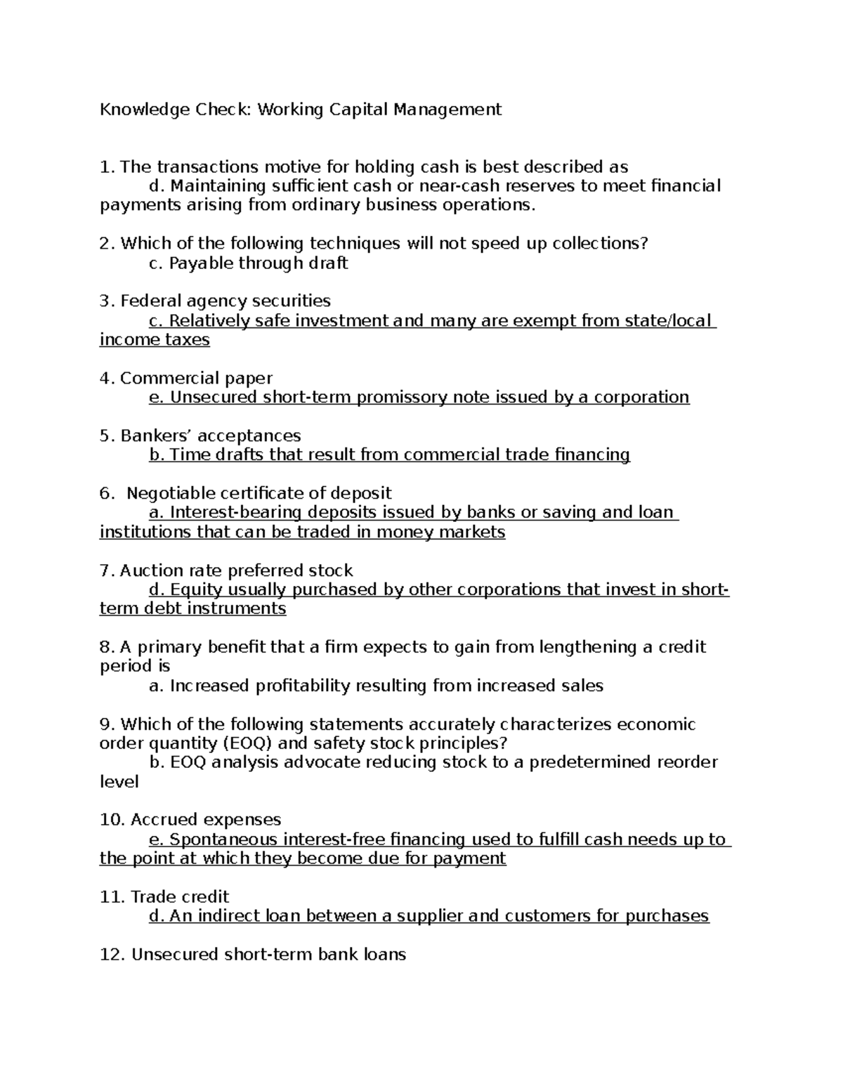 WCPM - Financial Management - Knowledge Check: Working Capital ...