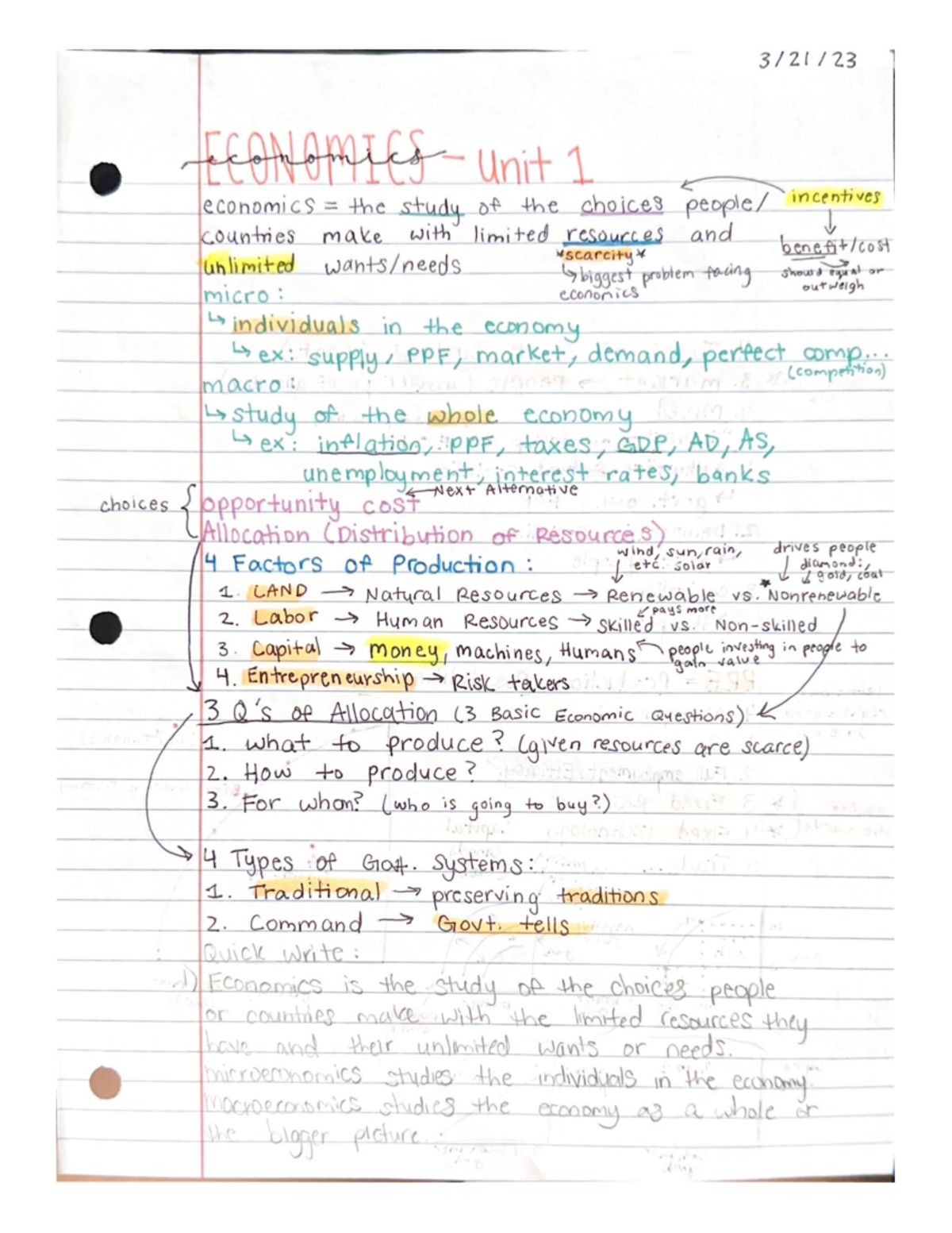Economics Unit 1 handwritten notes - Studocu