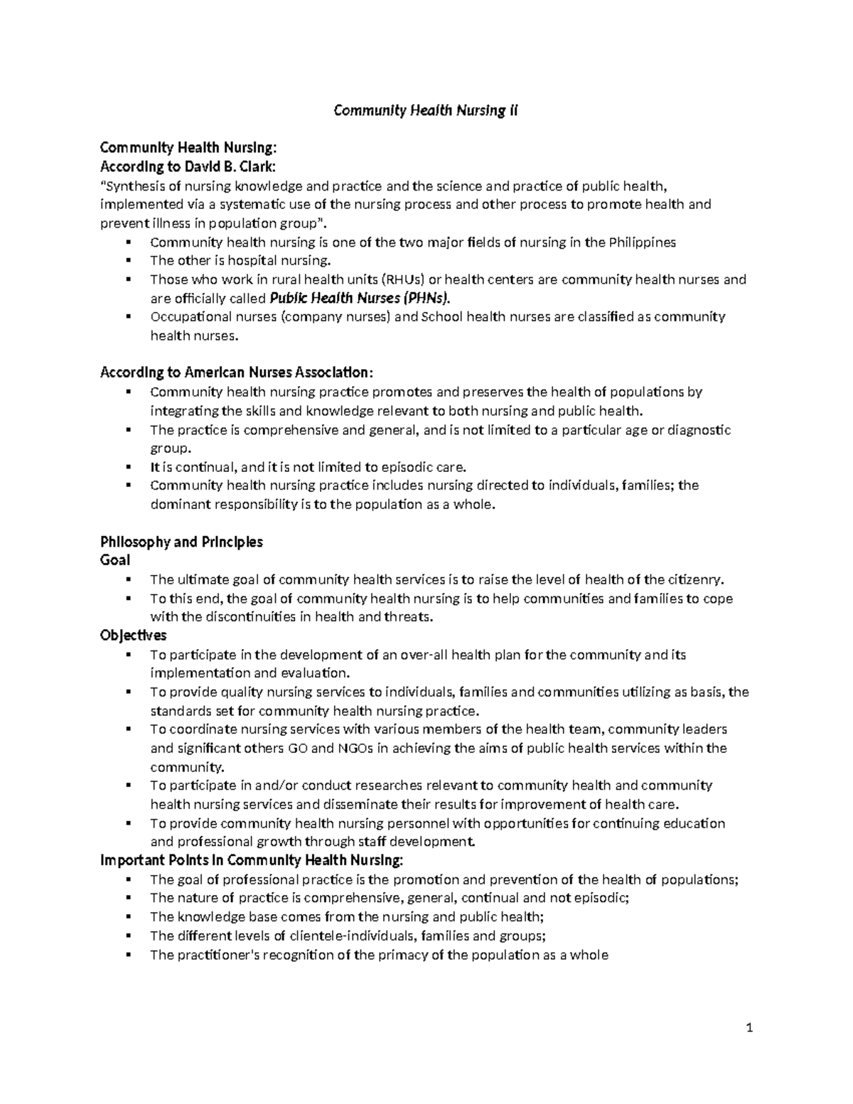 Prelim- Hand out 1 (CNH-NCM113) - Community Health Nursing II Community ...