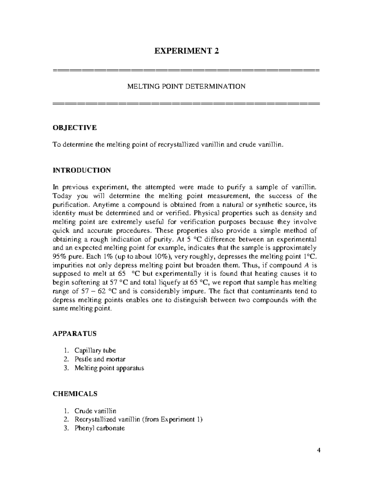 CHM258 E2 - lab reportt - 4 EXPERIMENT 2 - Studocu