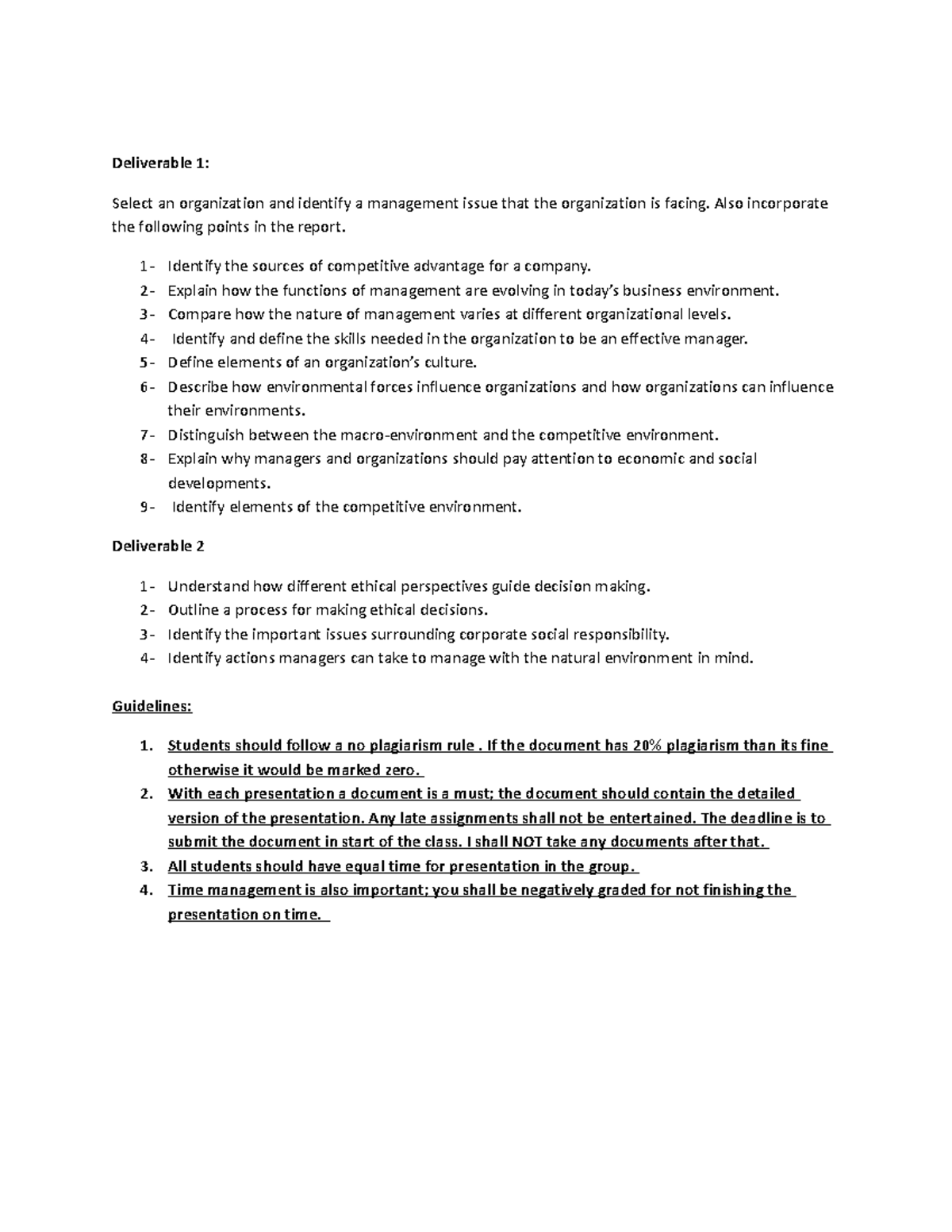 Project deliverables - pls - Deliverable 1: Select an organization and ...