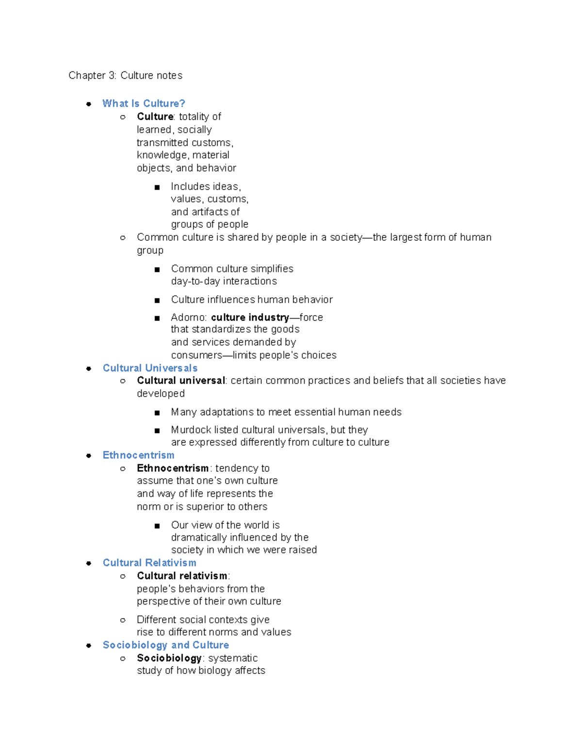 Chapter 3: Culture Notes - Studocu