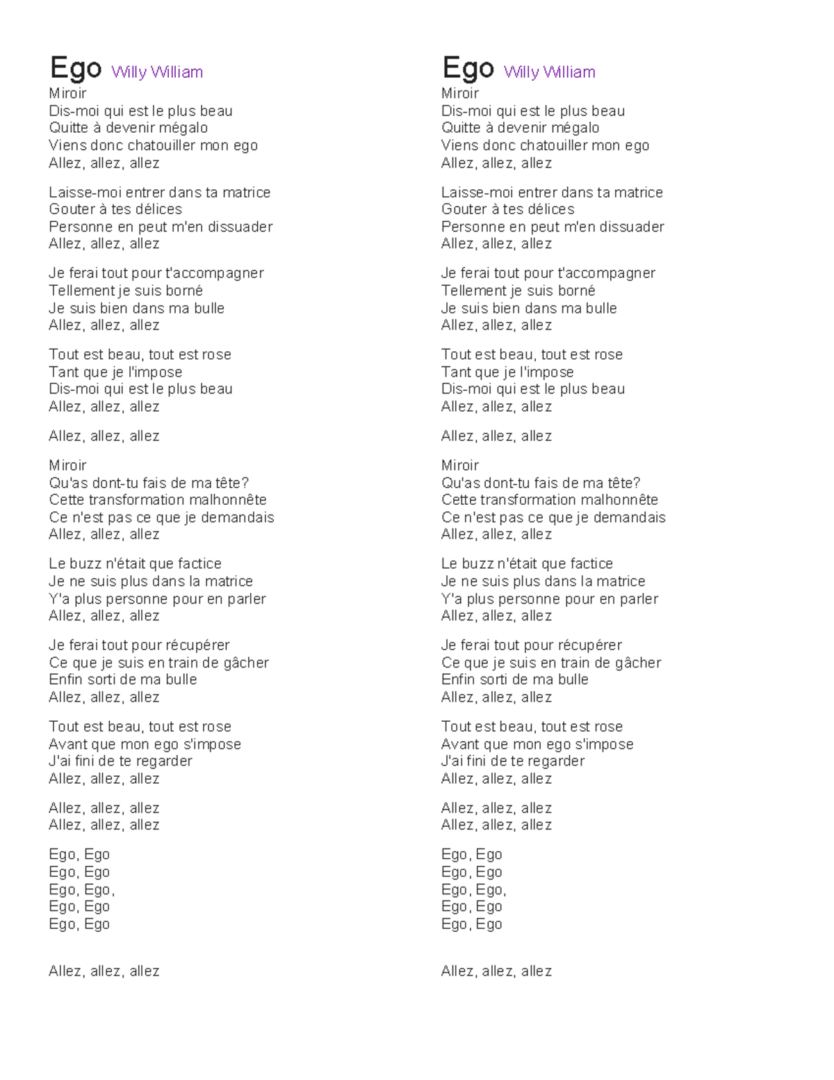 Ego Willy William - gty - Ego Willy William Miroir Dis-moi qui est le ...