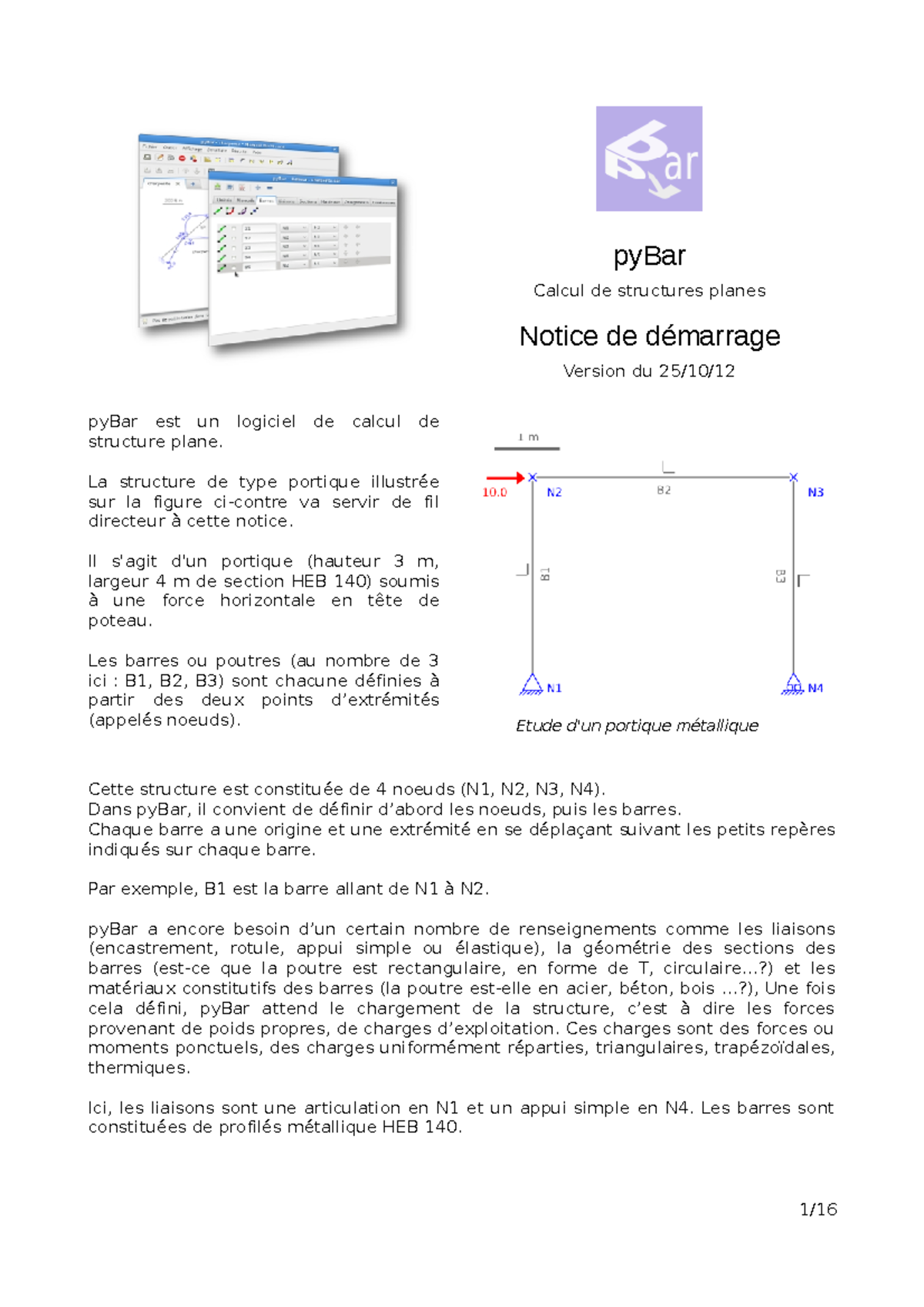 Tutoriel-pybar-demarrage 3 - pyBar Calcul de structures planes Notice ...