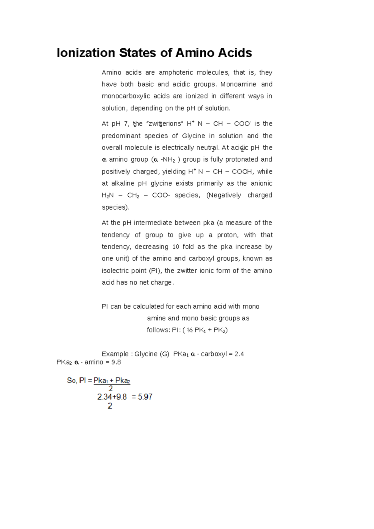 Ionization States of Amino Acids - Monoamine and monocarboxylic acids ...