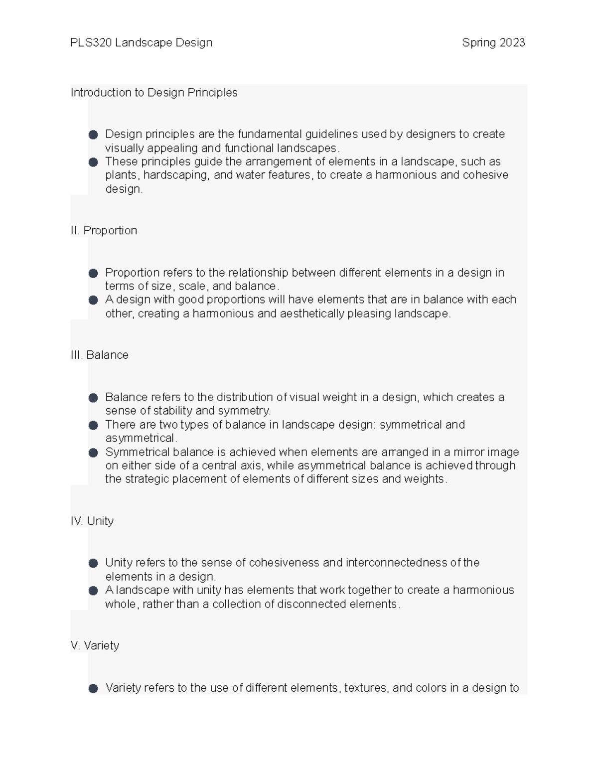 PLS320 Design Principles Notes - PLS320 Landscape Design Spring 2023 ...