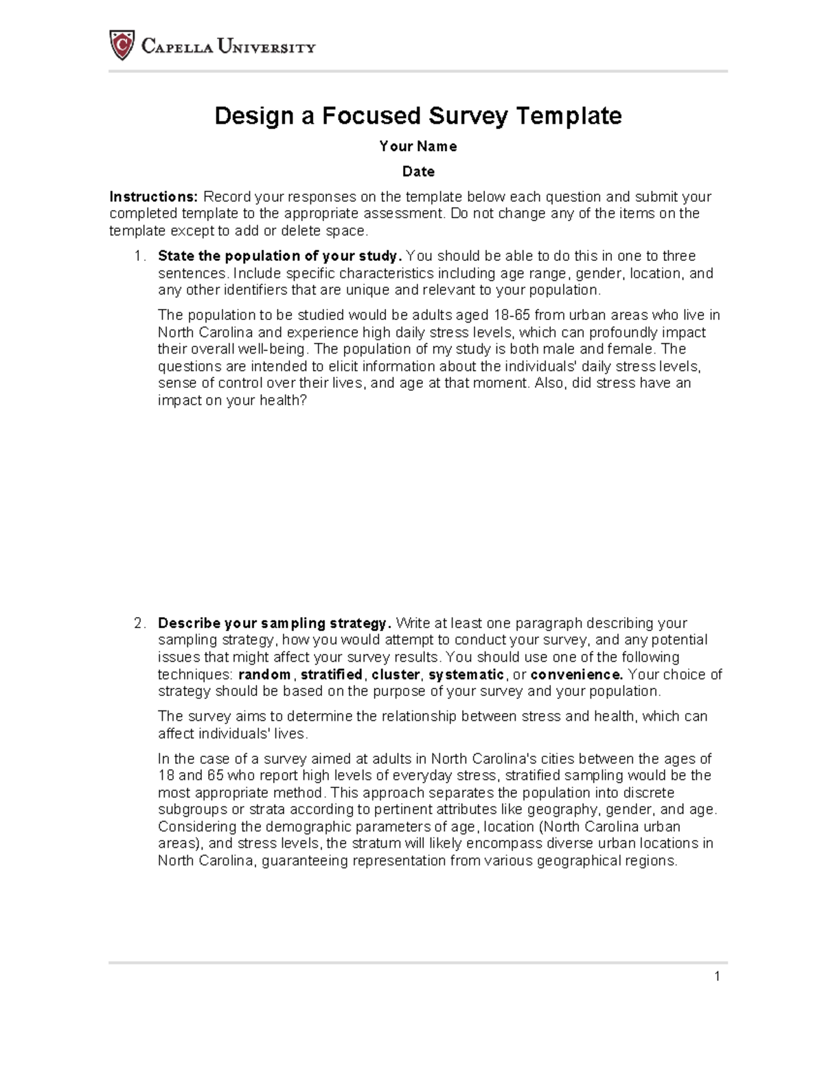 Assesment Number-2 - Design a Focused Survey Template Your Name Date ...