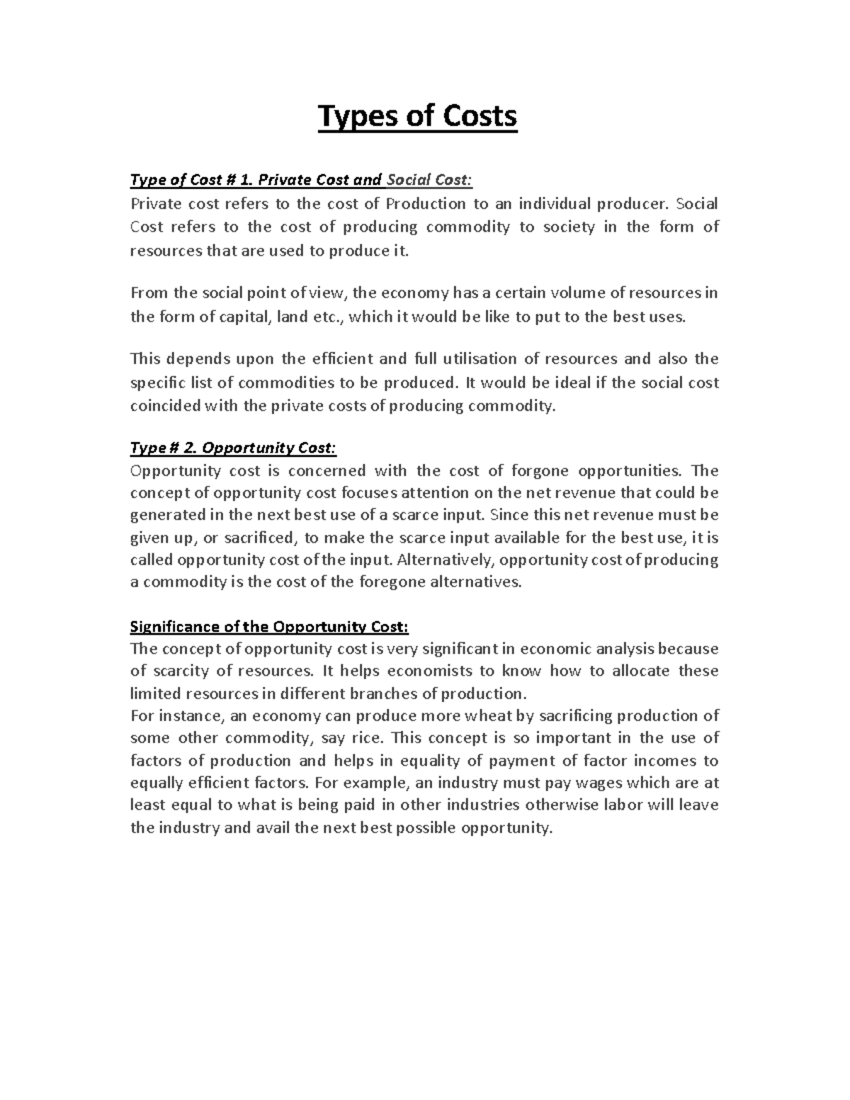 The Types of Costs - Types of Costs Type of Cost # 1. Private Cost and ...