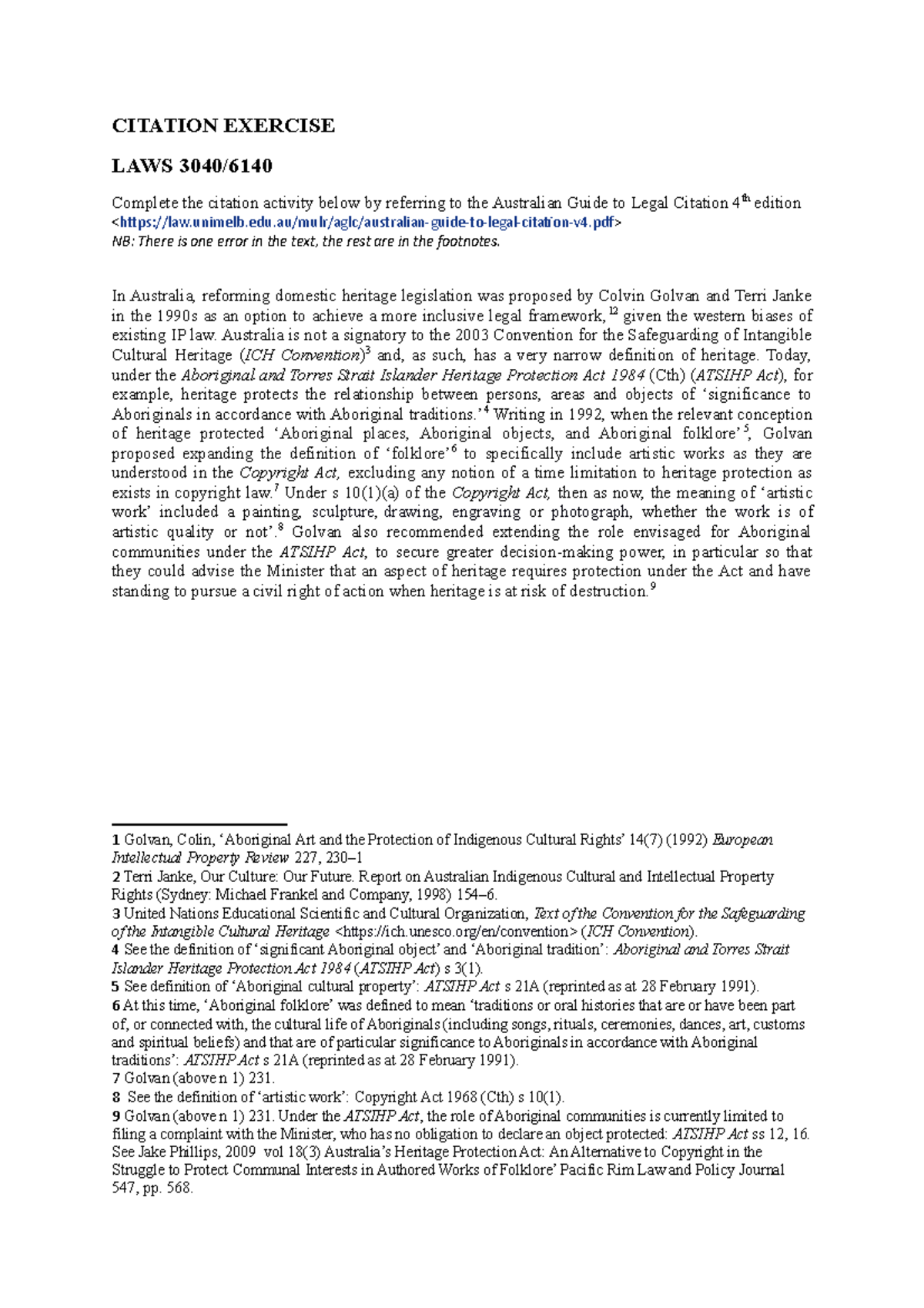 Citation Exercise WITH AGLC Errors - CITATION EXERCISE LAWS 3040 ...