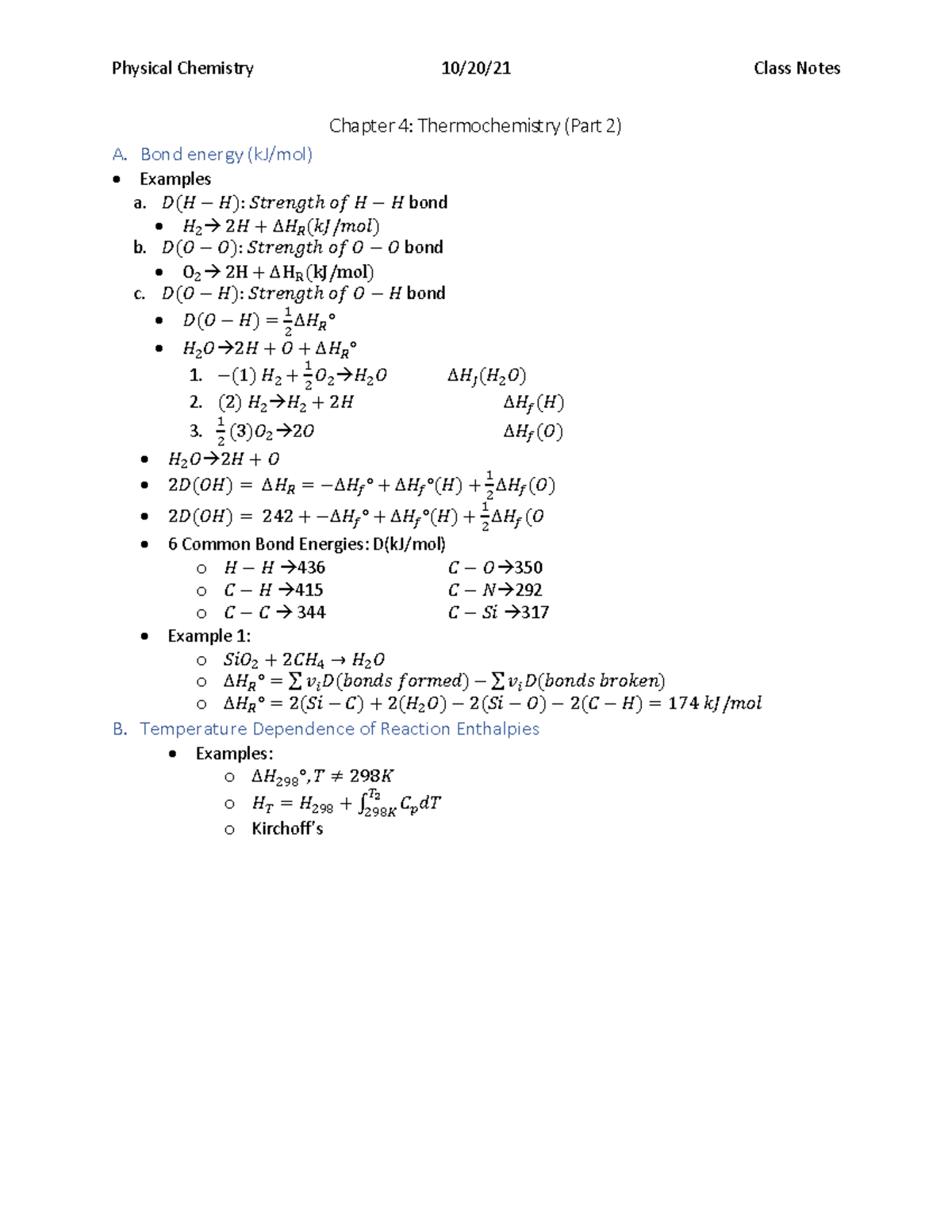 Pchem 10:21 1 - Physical Chemistry I 10/21 Notes Part 1 - Physical ...
