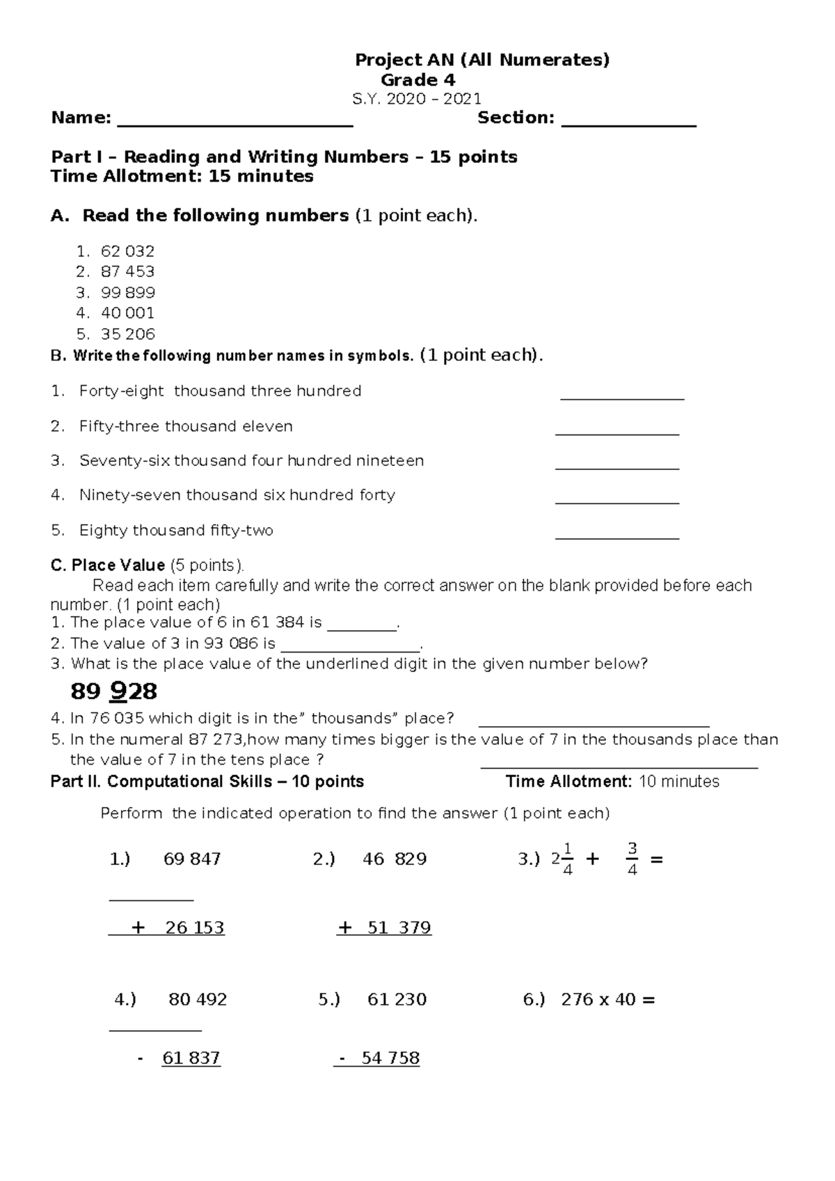 Grade 4 Project AN - Project AN (All Numerates) Grade 4 S. 202 0 – 2021 ...