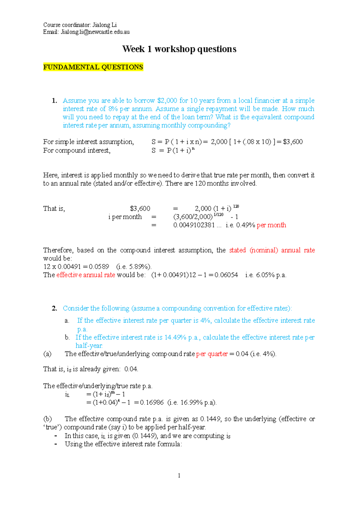 ACFI2070 S1 2022 Week 1 Questions - answer-1 - Email: Jialong@newcastle.edu Week 1 workshop ...