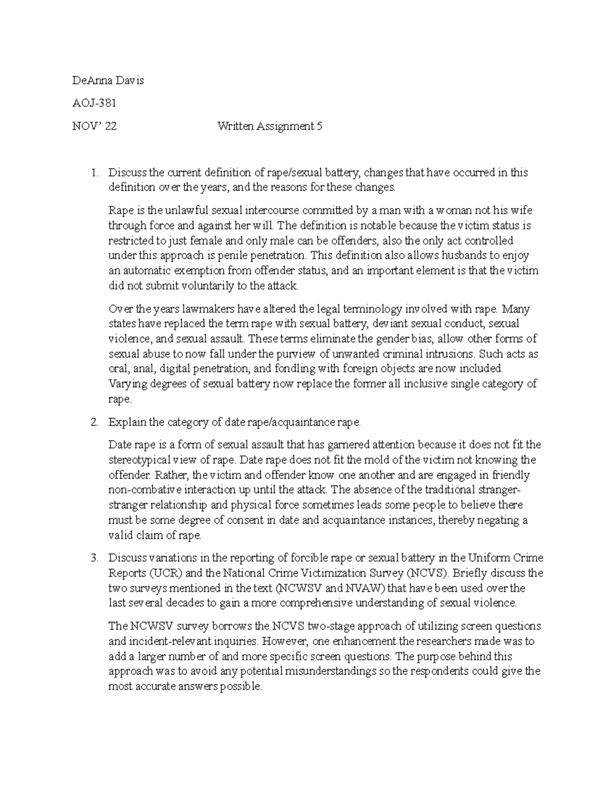 Aoj wa5 - full assignment - DeAnna Davis AOJ- NOV’ 22 Written Assignment 5 Discuss the current ...