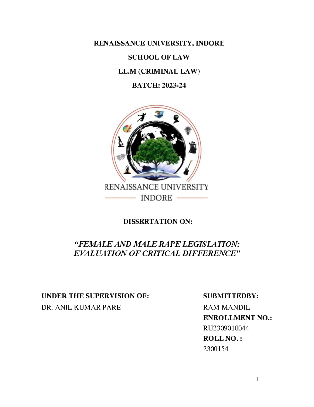 Final draft on Dissertation - RENAISSANCE UNIVERSITY, INDORE SCHOOL OF ...