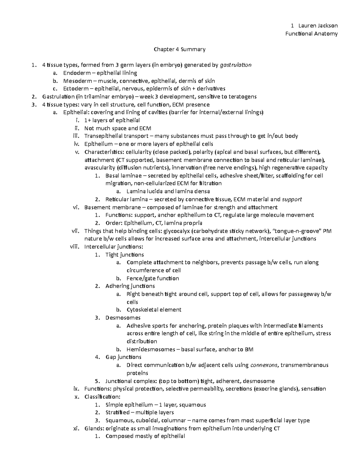 Chapter 4 Summary - 1 Lauren Jackson Functional Anatomy Chapter 4 ...