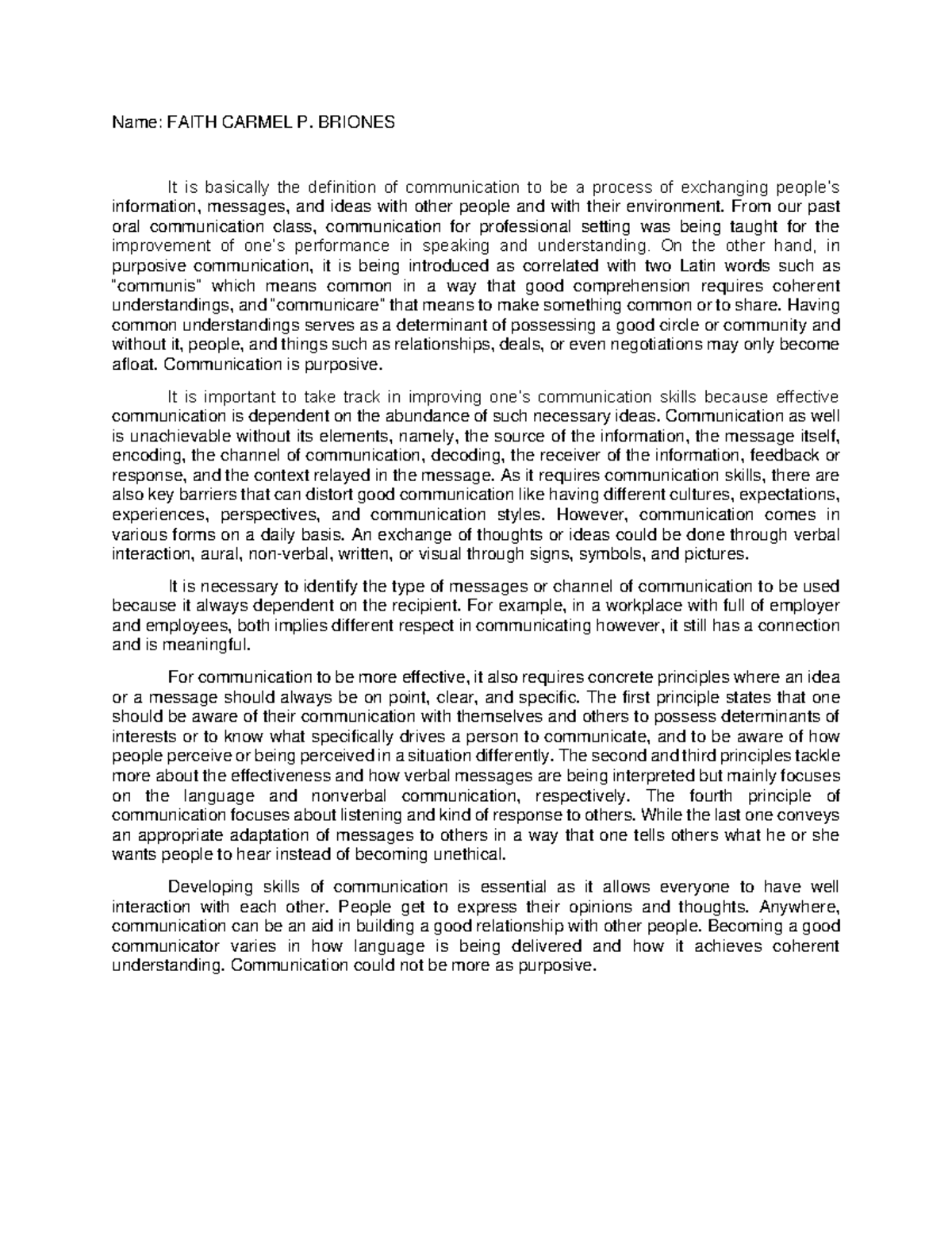 REFLECTION ESSAY Purposive Communication CIT University Studocu