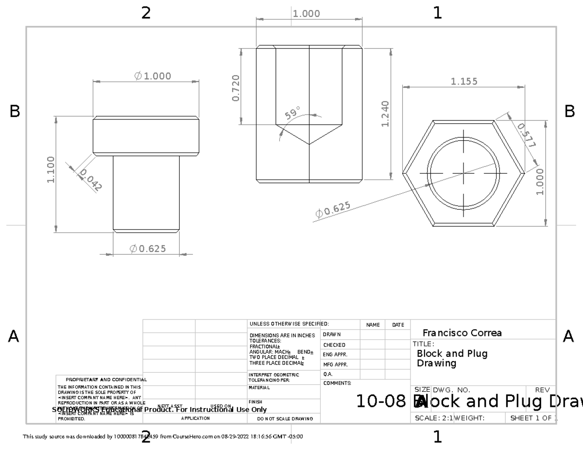 Block and Plug Drawing assignment - 1. 1. 5 9 ° 0. 0 . 5 7 7 1. 1. 0 ...