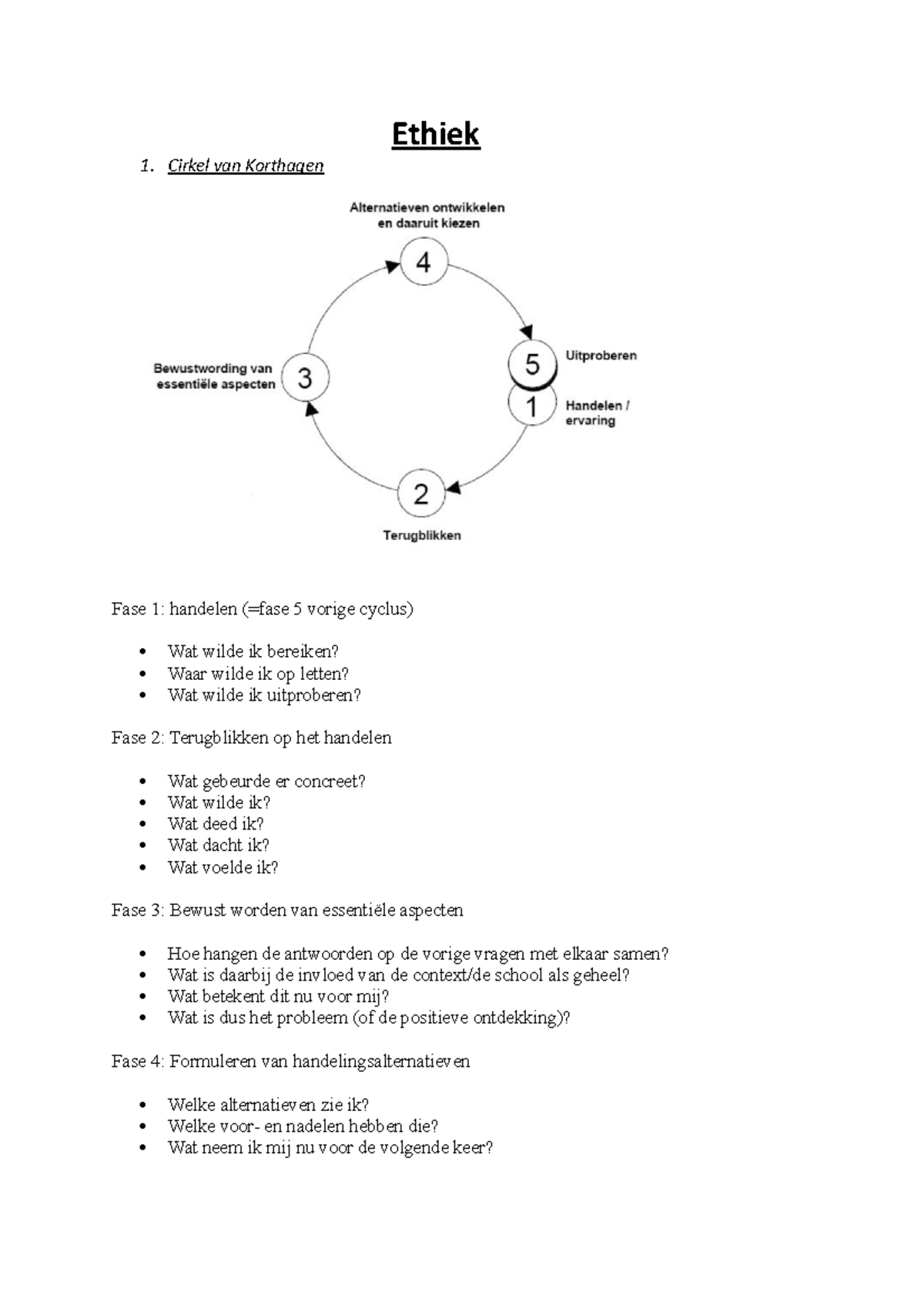 Ethiek - 1. Cirkel van Korthagen Ethiek Fase 1: handelen 5 vorige ...