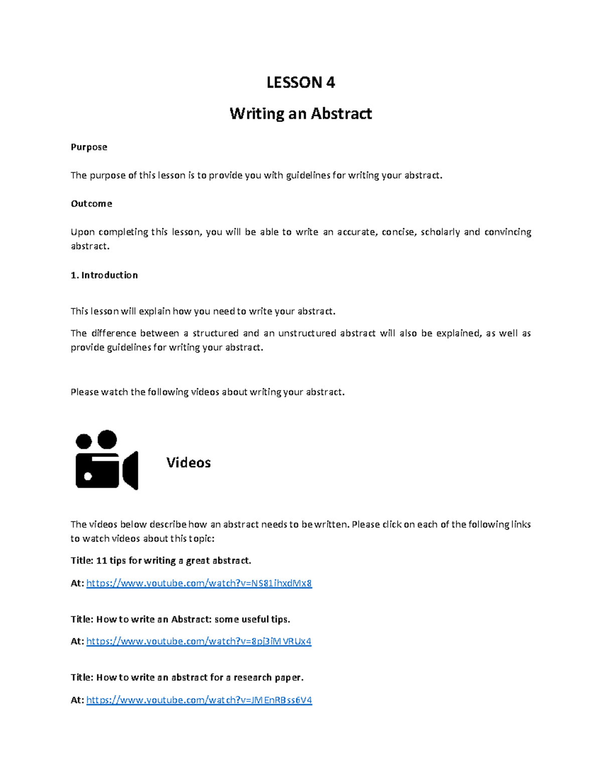 Lesson 4 The Abstract - LESSON 4 Writing an Abstract Purpose The ...