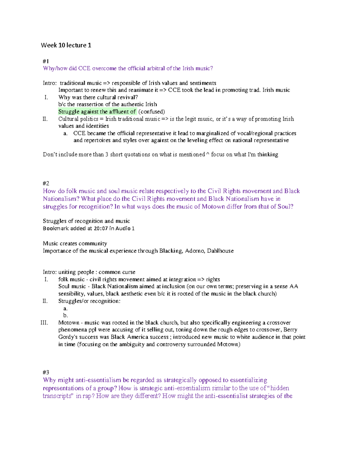 Week 10 lecture 1 - questions for final in class exam - Week 10 lecture ...