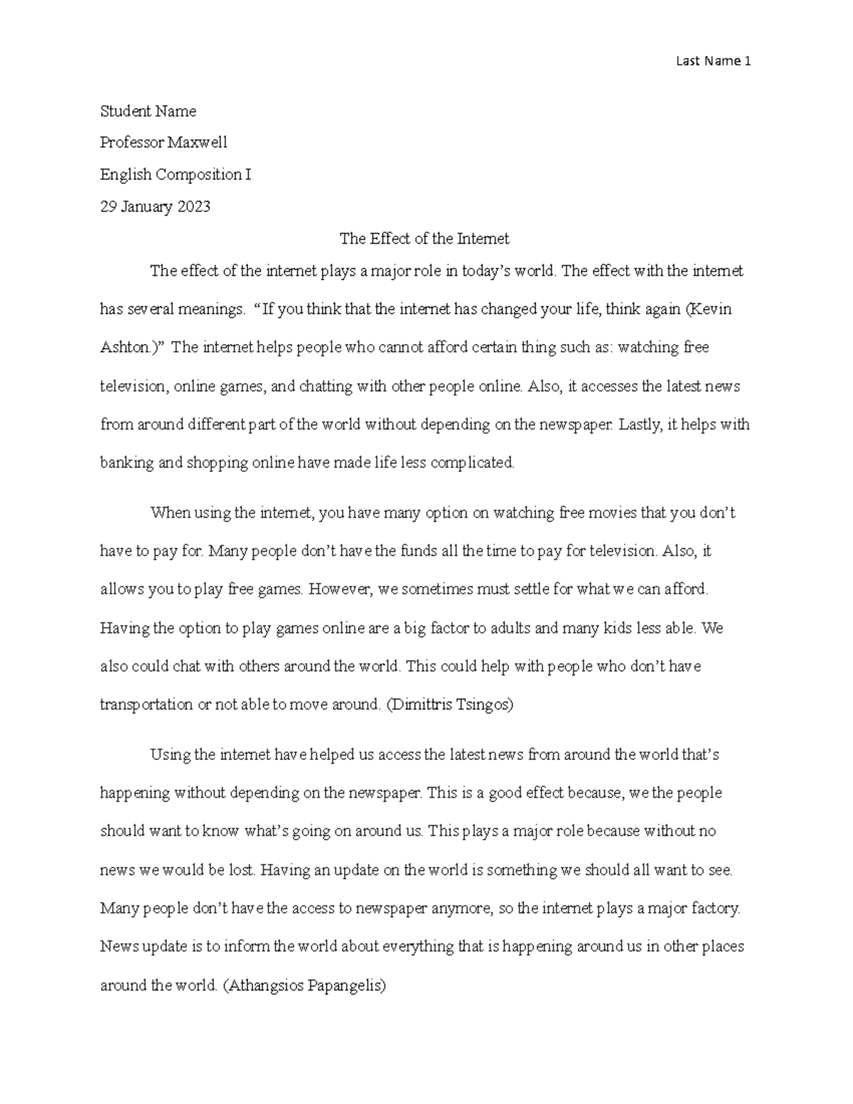 Rough Draft of 1st Essay - Last Name 1 Student Name Professor Maxwell ...