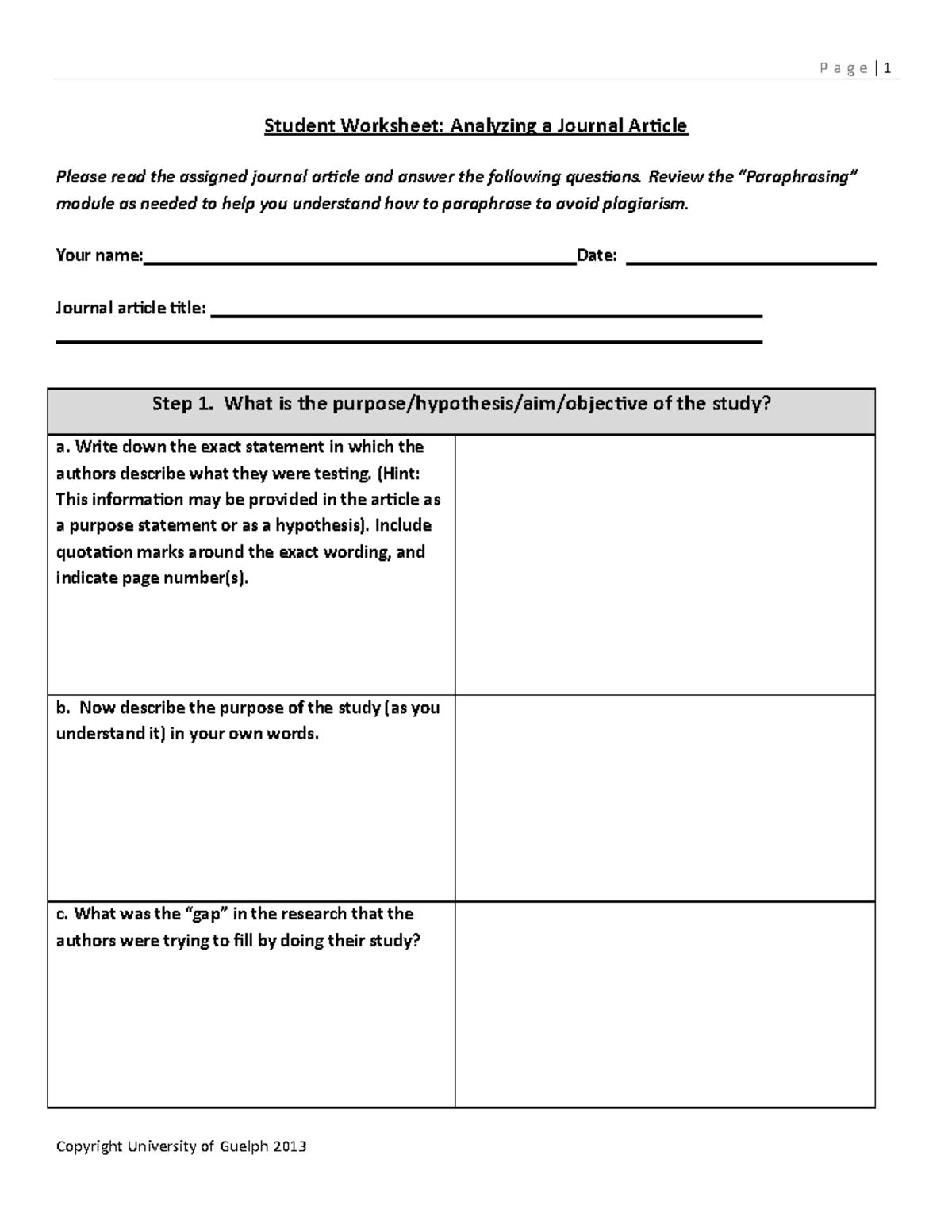 Analyzing-a-Journal Student-Worksheet - P a g e | 1 Copyright ...