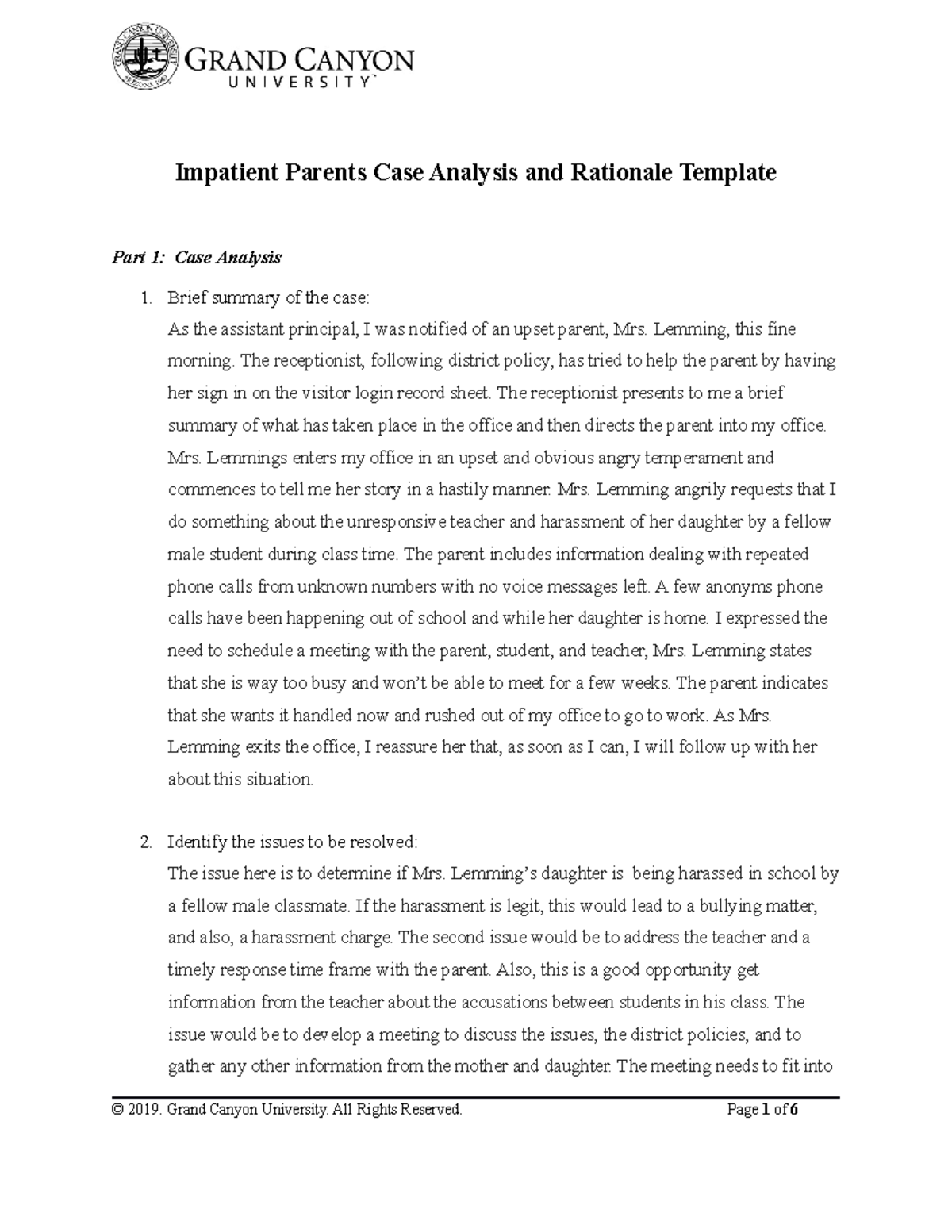 EAD-519 Case Analysis Impatient Parents - Impatient Parents Case ...