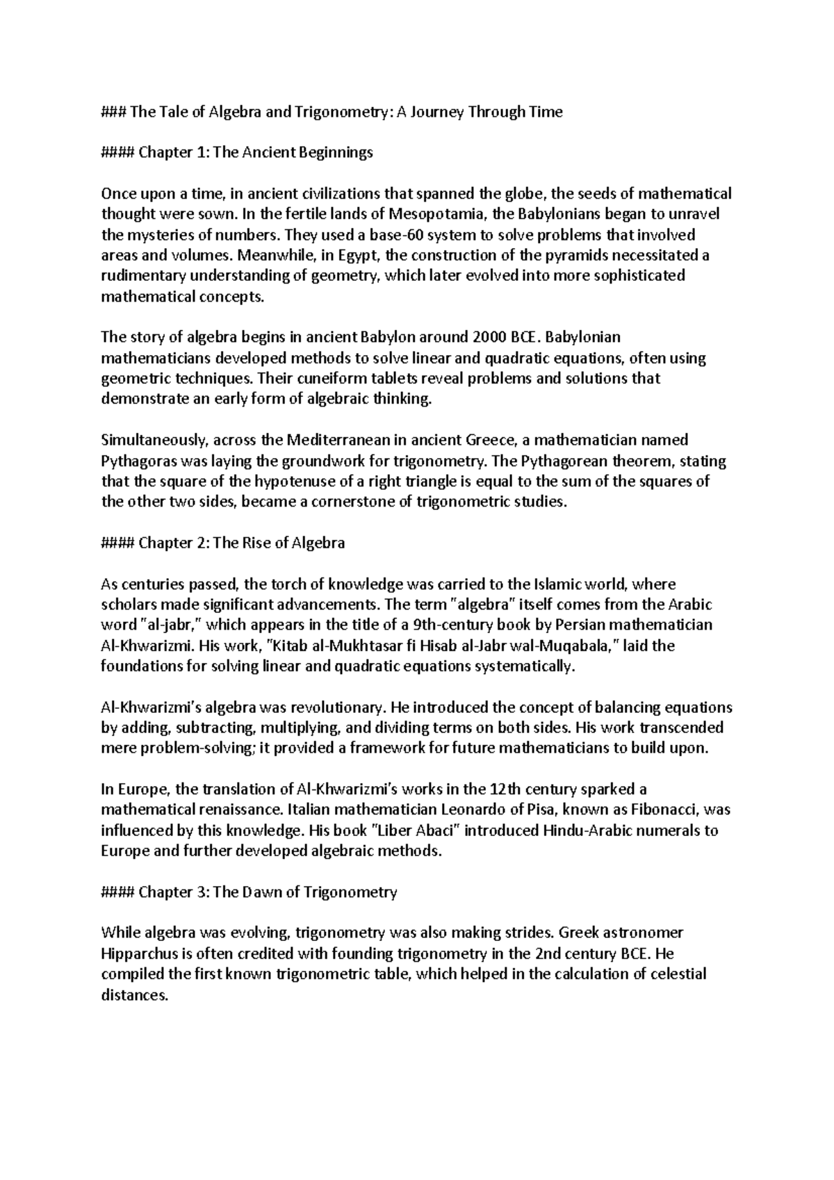 The Tale of Algebra and Trigonometry - In the fertile lands of ...