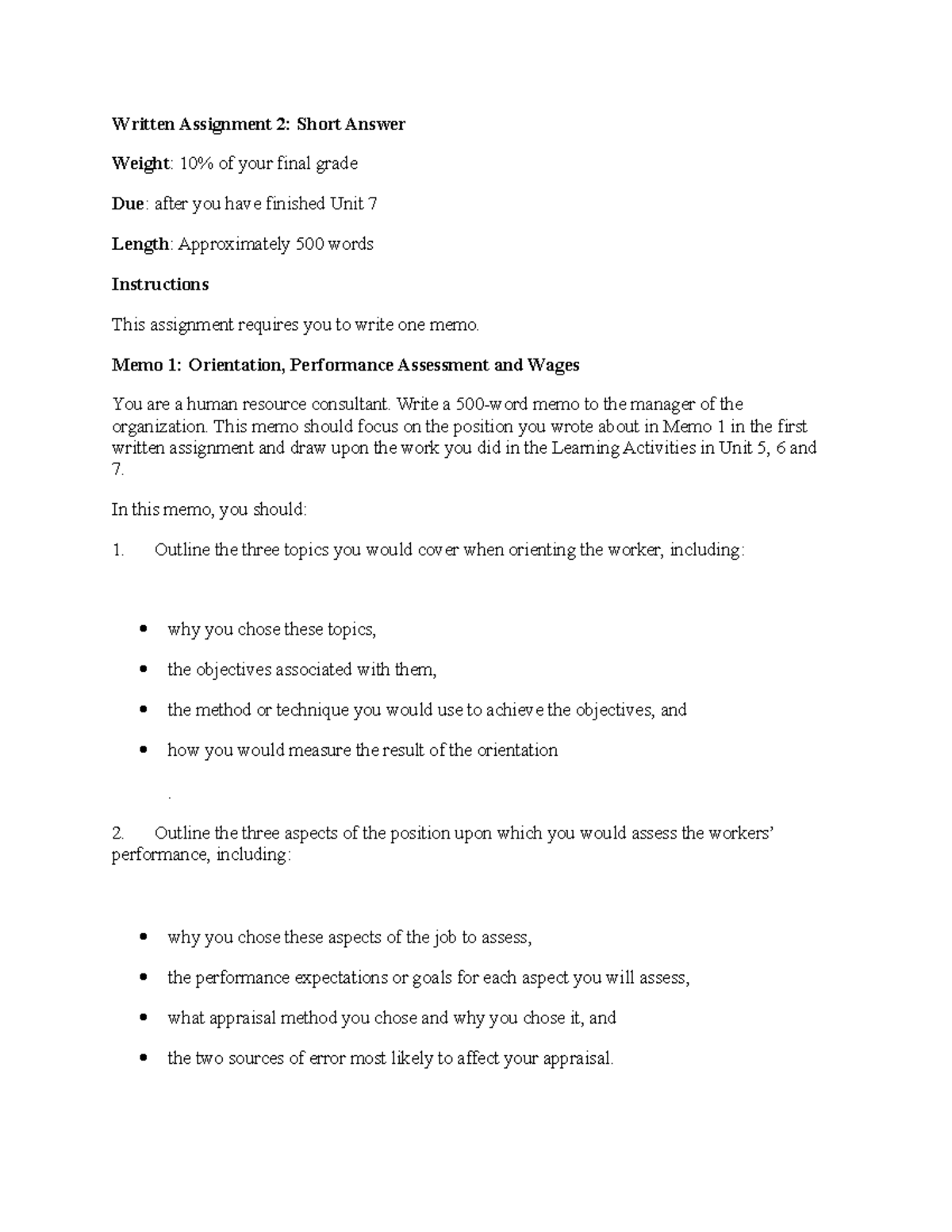 Assignment 2 instructions - Written Assignment 2: Short Answer Weight: 10% of your final grade ...