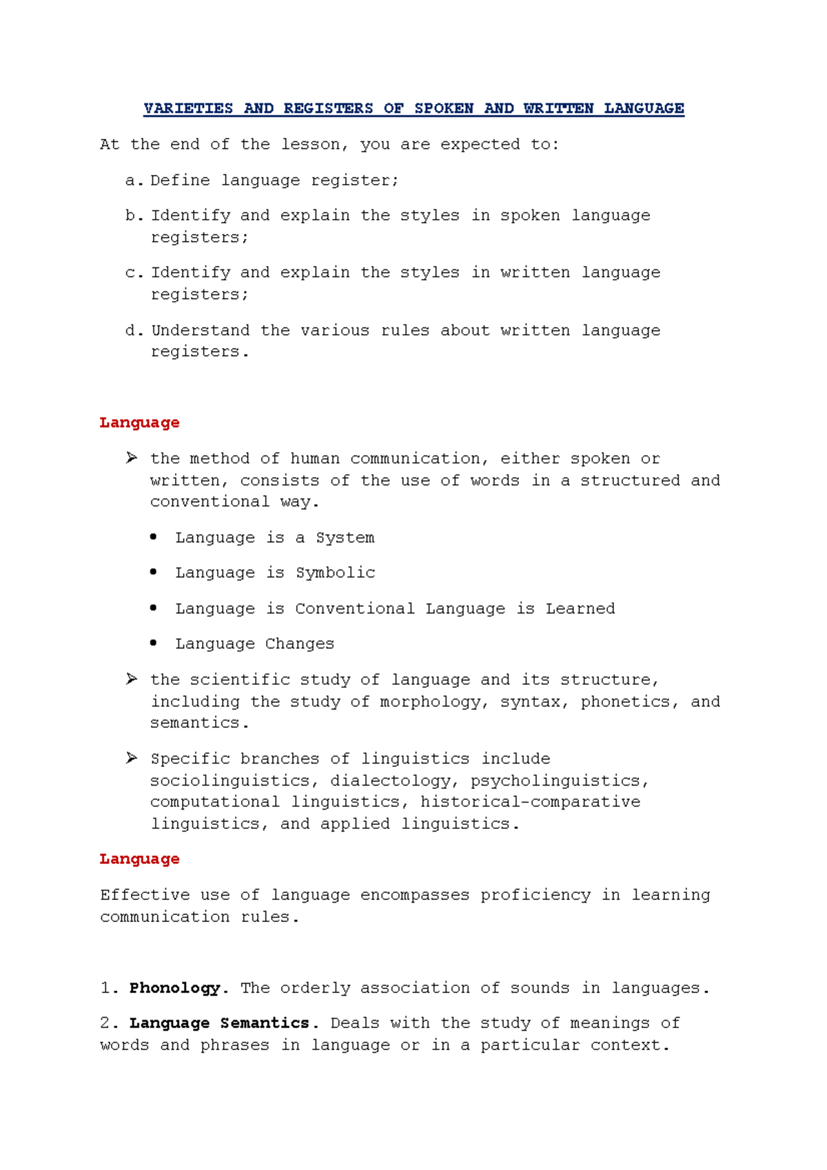 Varieties AND Registers OF Spoken AND Written Language - VARIETIES AND ...
