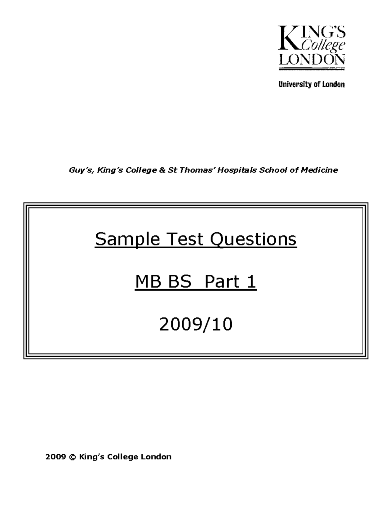 Exam 2012, questions and answers - Guy’s, King’s College & St Thomas ...