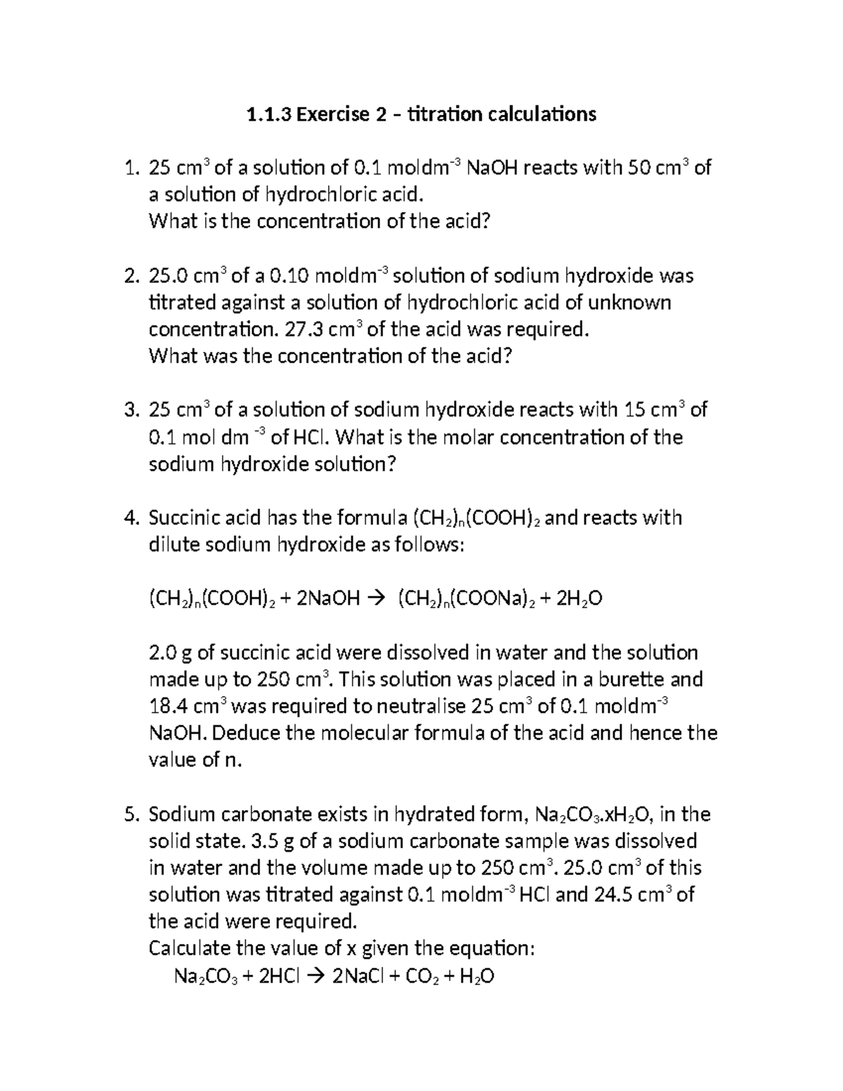 1.1.3 exercise 2 - titration calculations - 1.1 Exercise 2 – titration ...