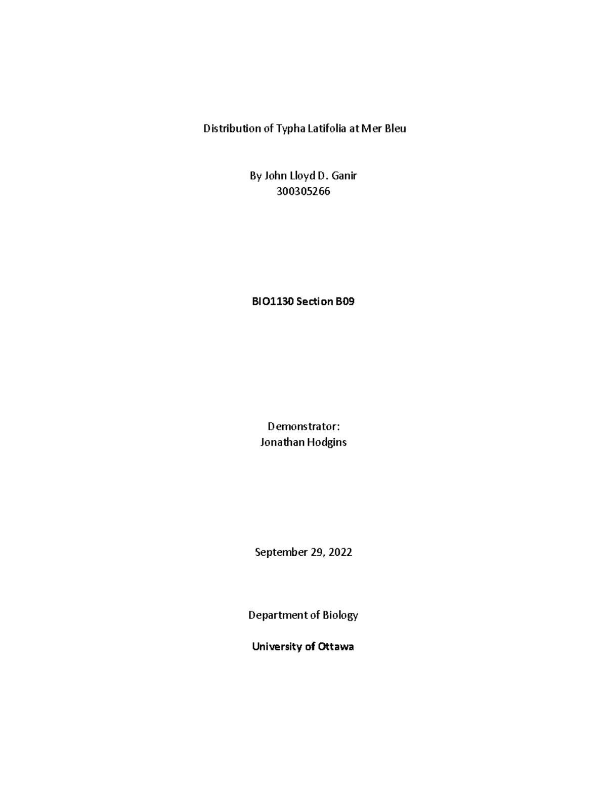 John Lloyd Ganir 300305266 B09 Mer Bleue - Distribution of Typha ...