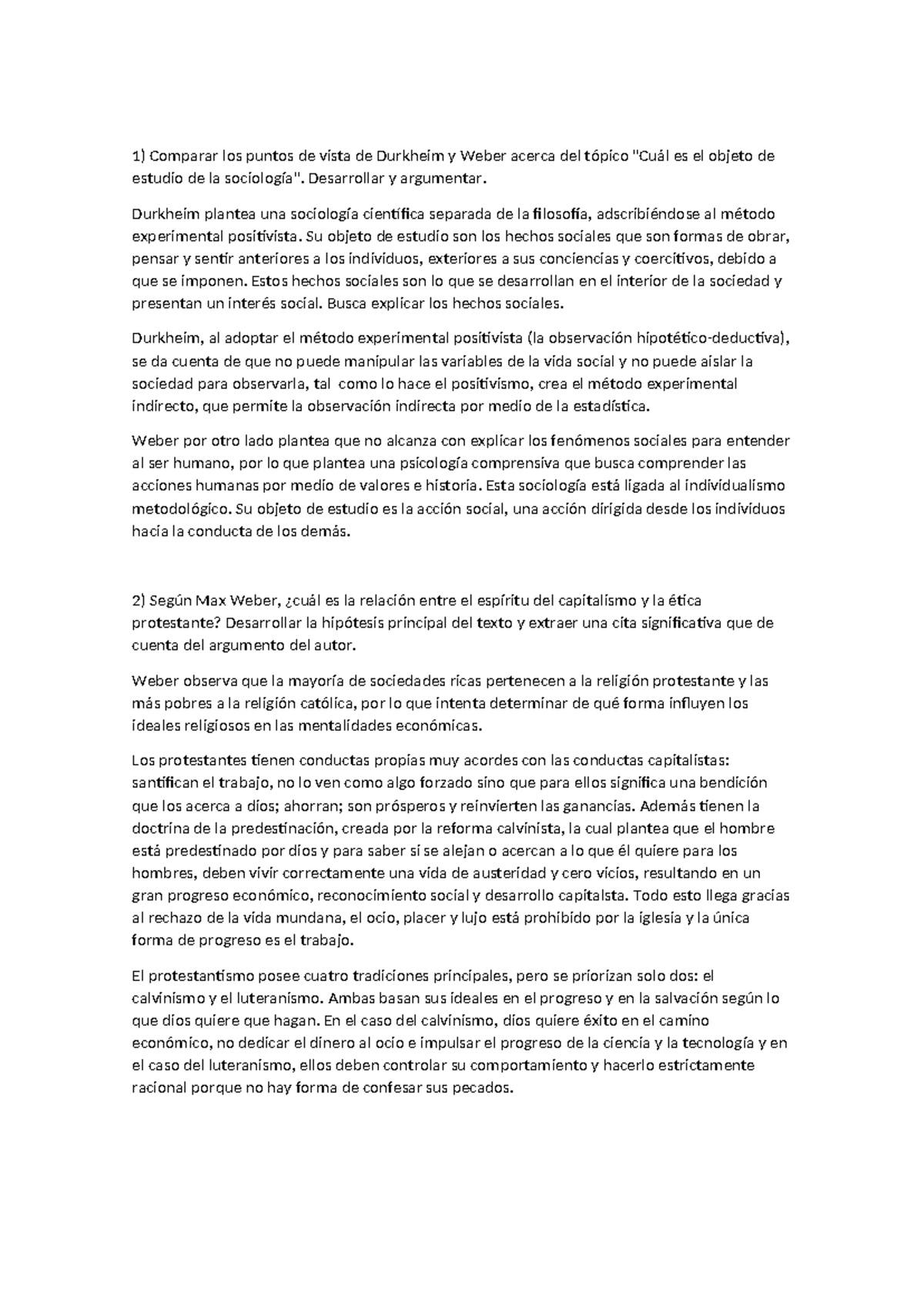 parcial tsye 2021 - Comparar los puntos de vista de Durkheim y Weber ...