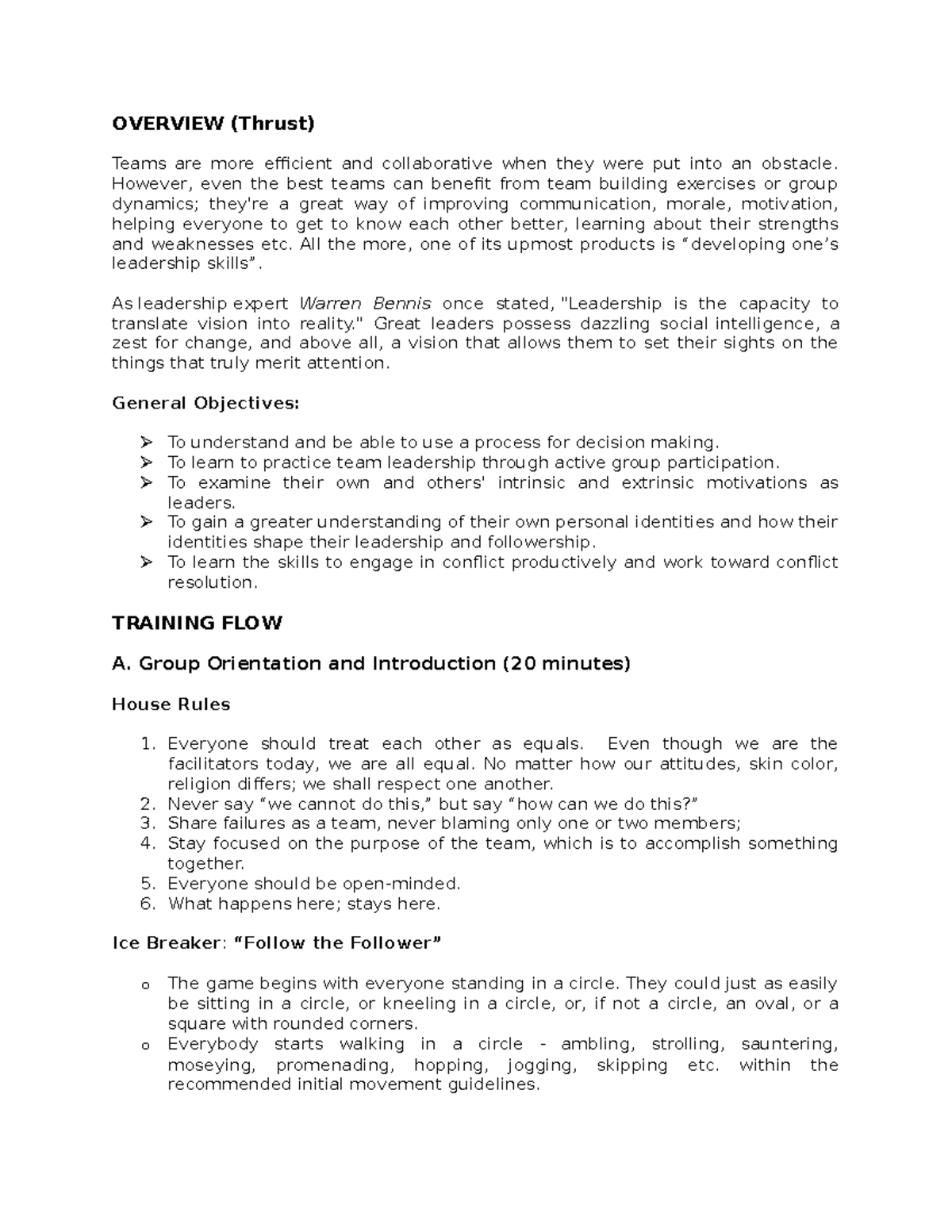 Leadership - Group Dynamics sample program - OVERVIEW (Thrust) Teams ...