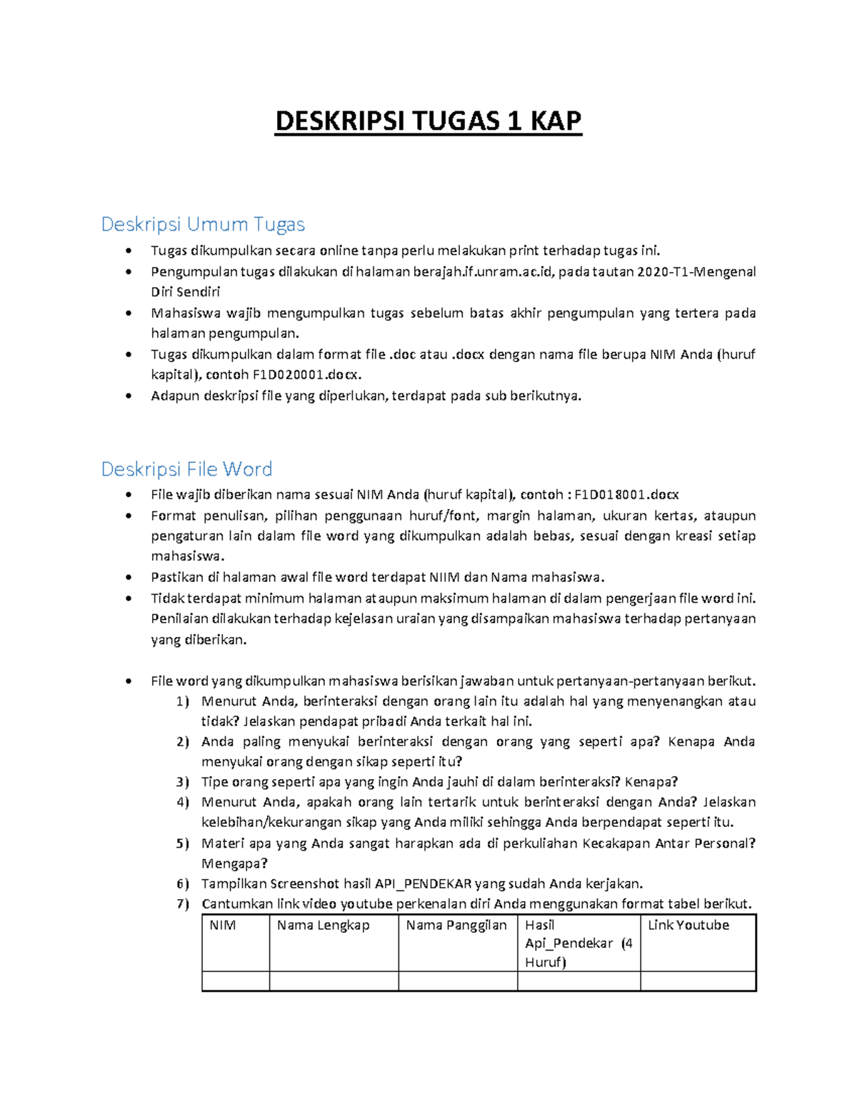 Tugas 1 KAP - Daily Assigments - DESKRIPSI TUGAS 1 KAP Deskripsi Umum ...