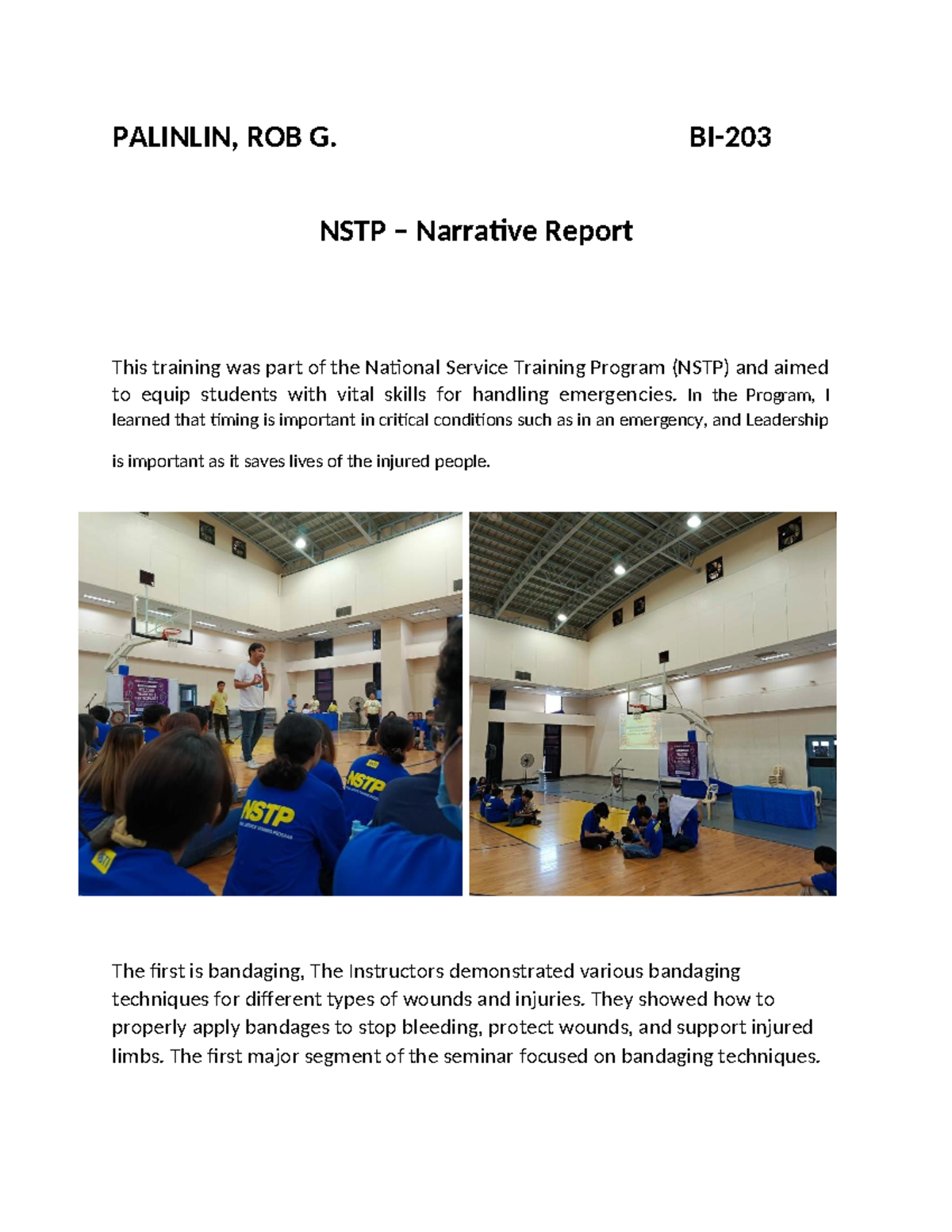 Narrative report - assignment - PALINLIN, ROB G. BI- NSTP – Narrative ...