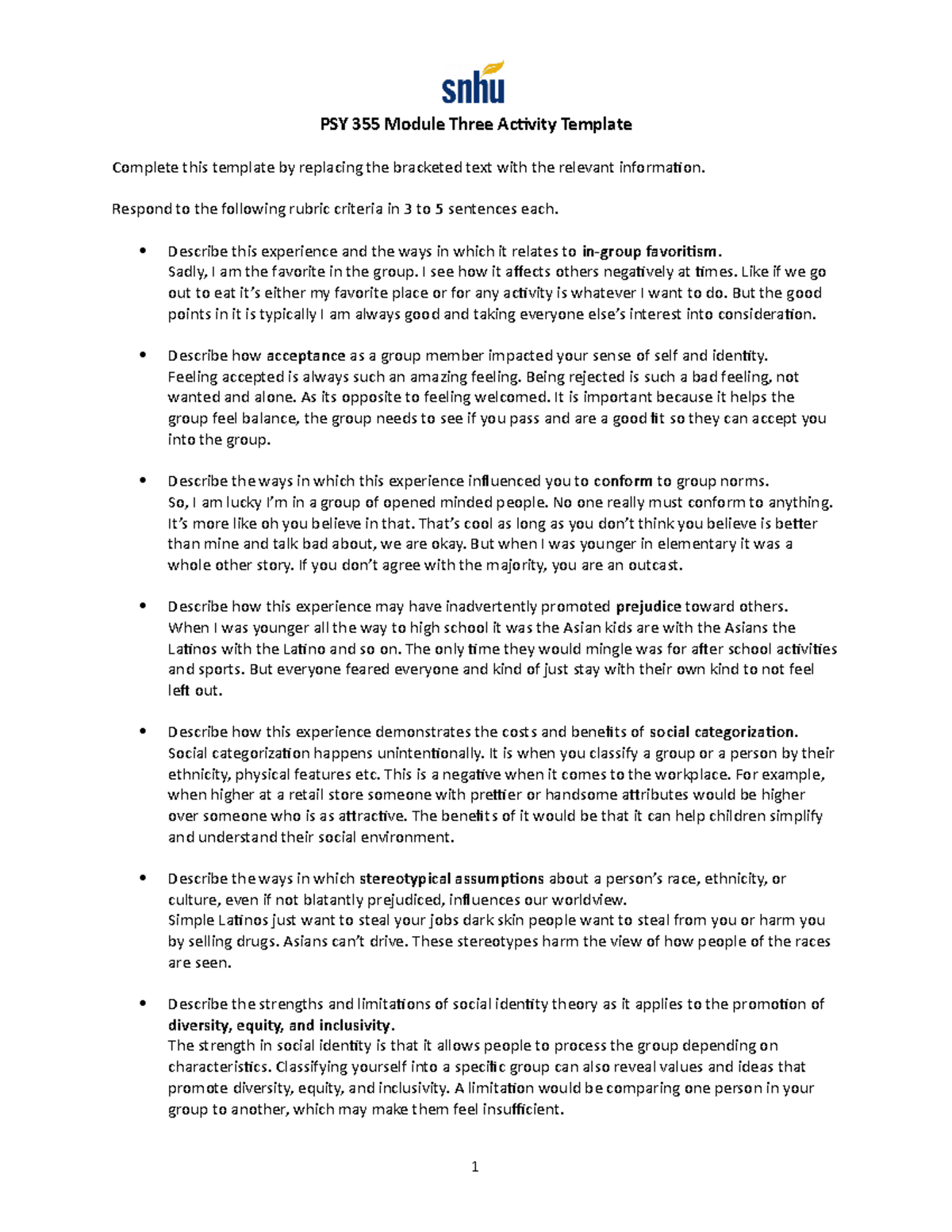PSY 355 Module Three Activity Template - PSY 355 Module Three Activity ...