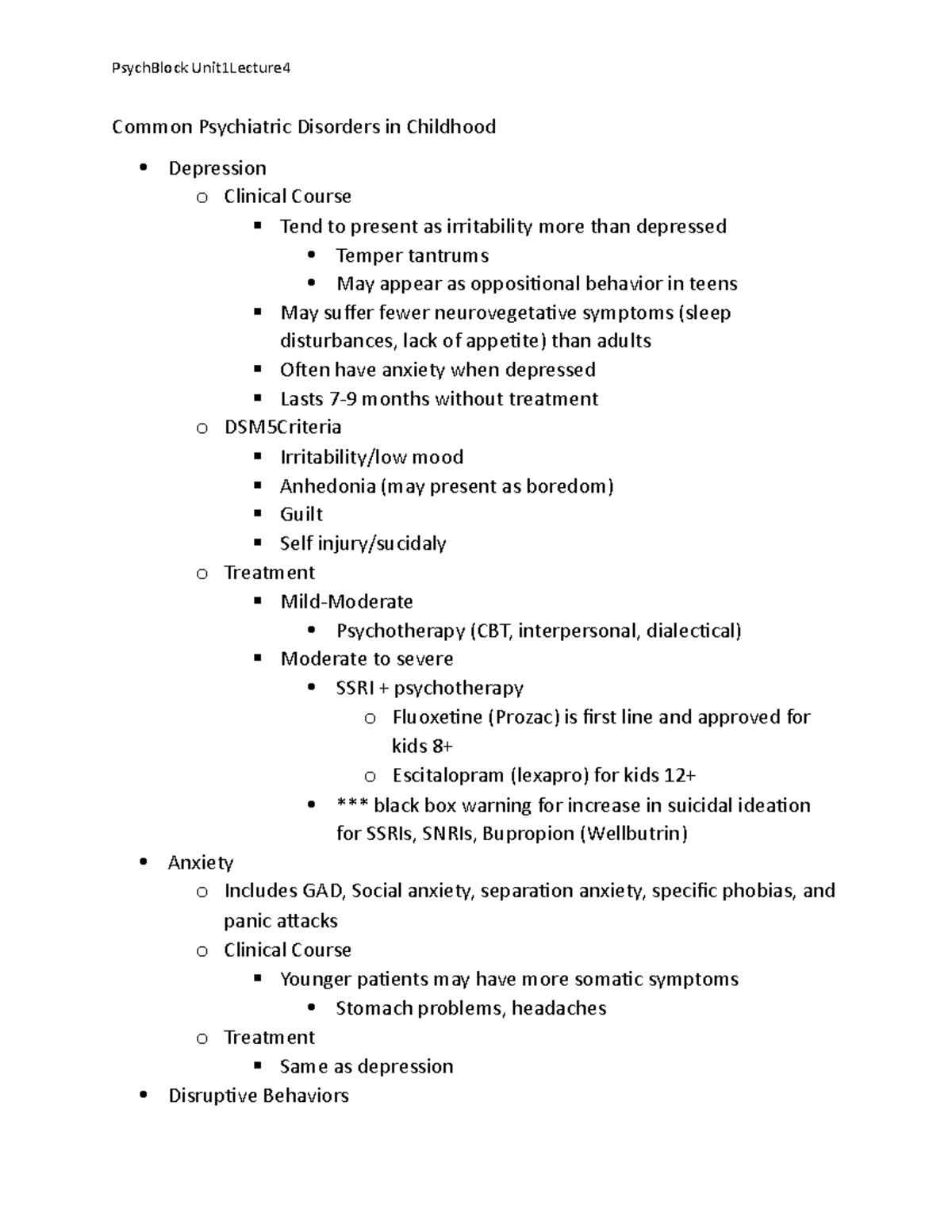 Unit1Lecture 4Emotional Disorders Children - PsychBlock Unit1Lecture ...
