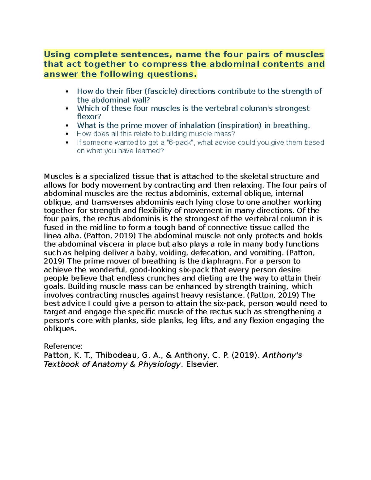 Anatomy Discussion Wk6 - Using complete sentences, name the four pairs ...